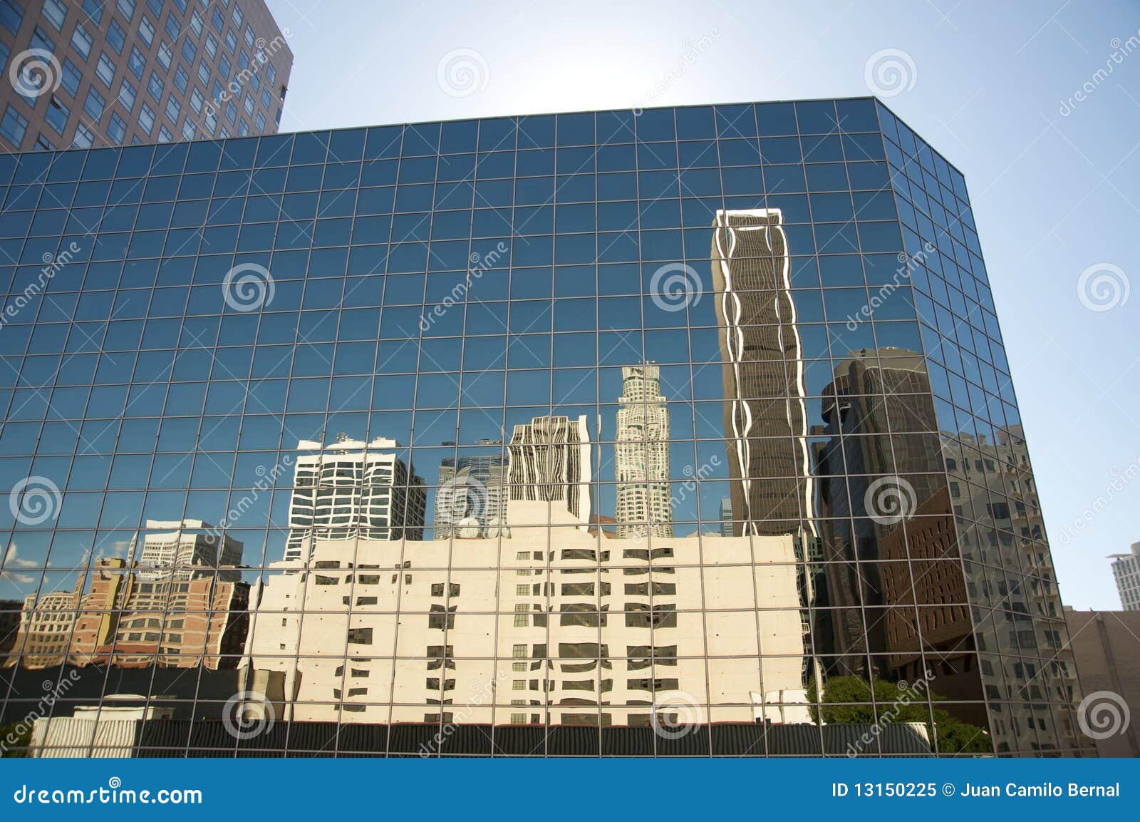 Downtown Los Angeles Buildings Reflected Stock Image - Image of glass ...