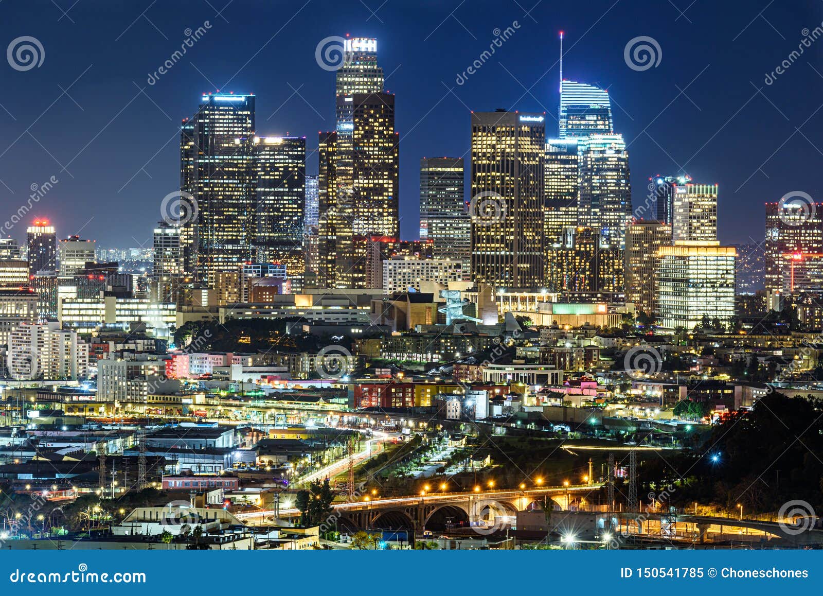 Downtown Los Angeles Skyline at Night Stock Image - Image of dusk ...