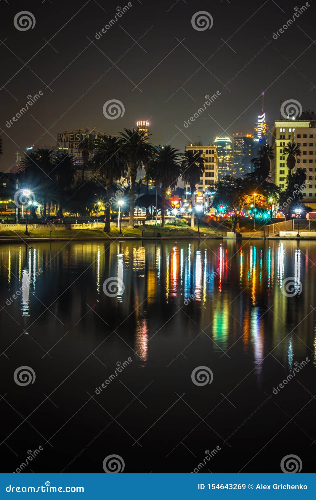 Downtown Los Angeles Skyline at Night Stock Image - Image of building ...