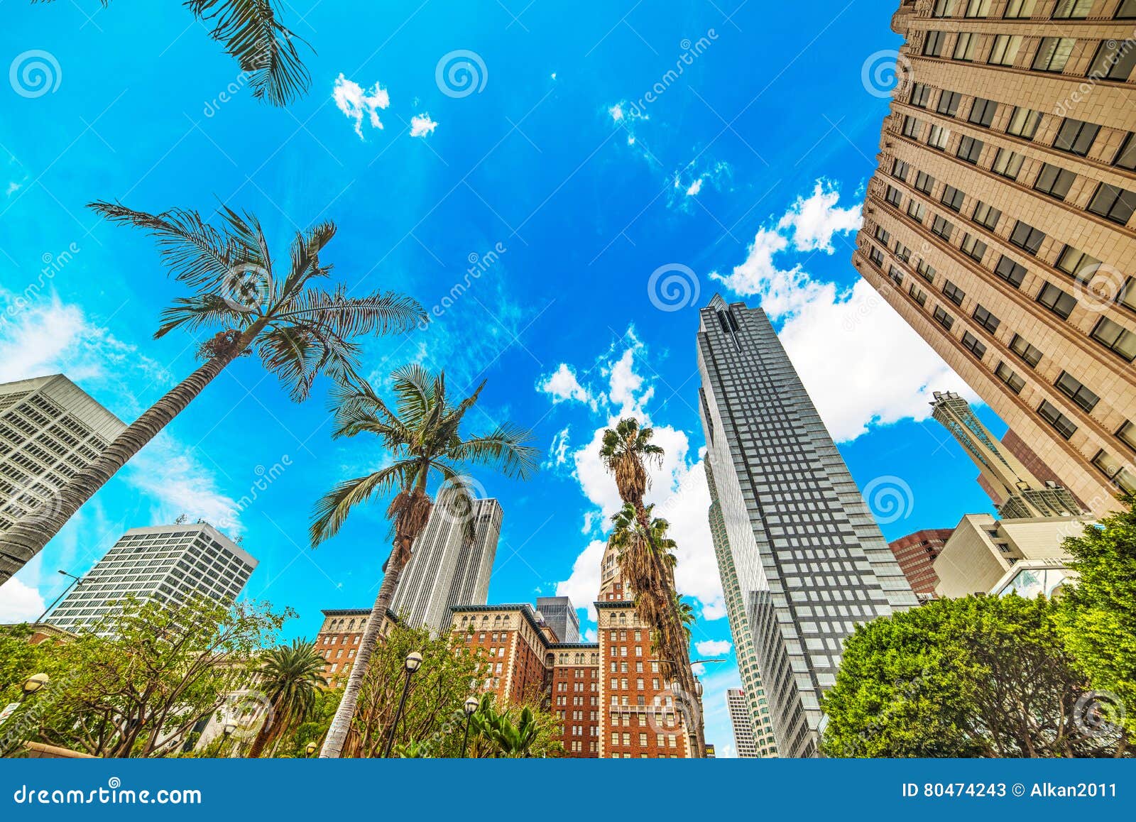 Downtown Los Angeles Under a Blue Sky Stock Image - Image of colorful ...