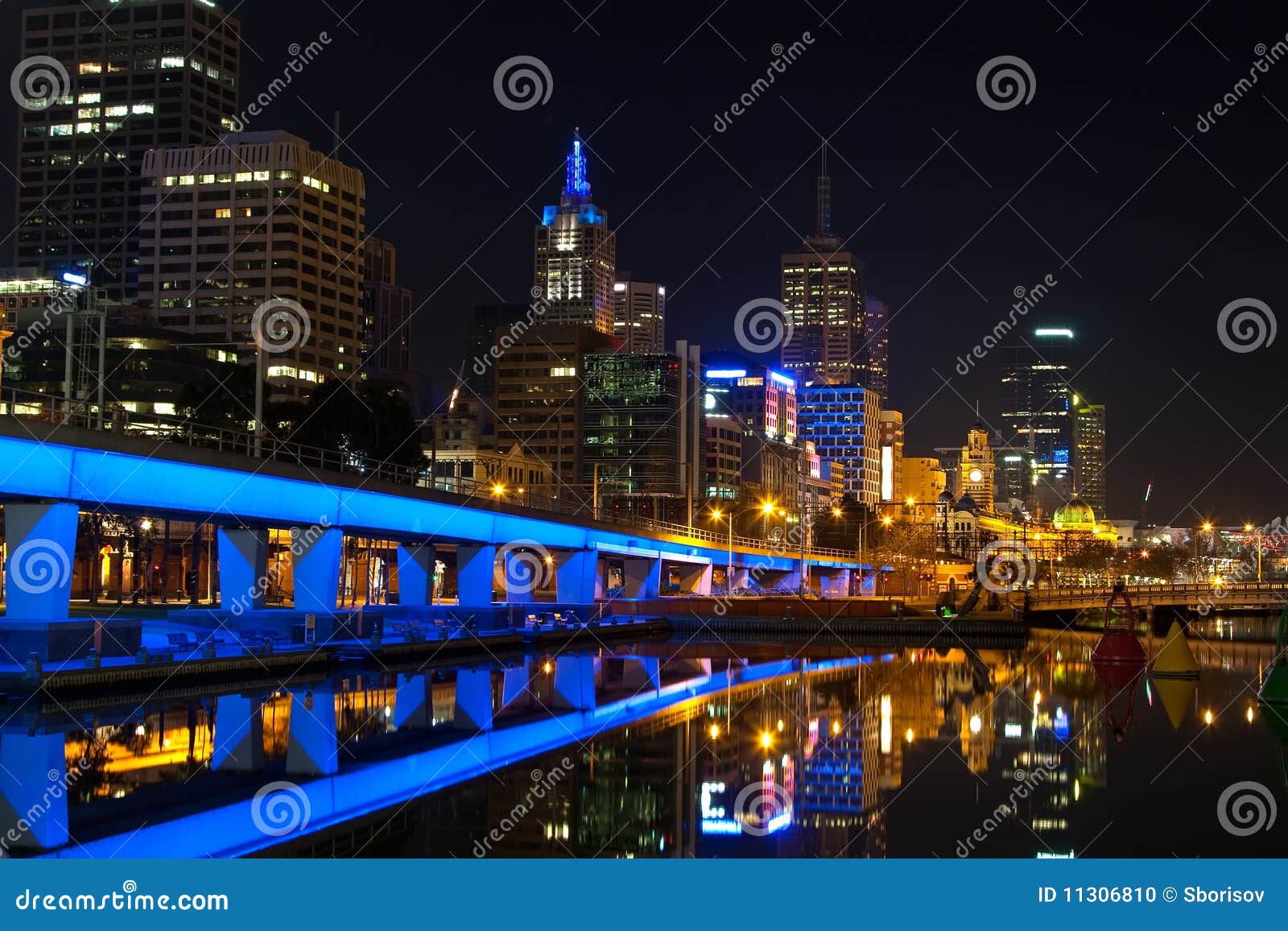 Downtown of Melbourne at Night Stock Photo - Image of river, cityscape ...