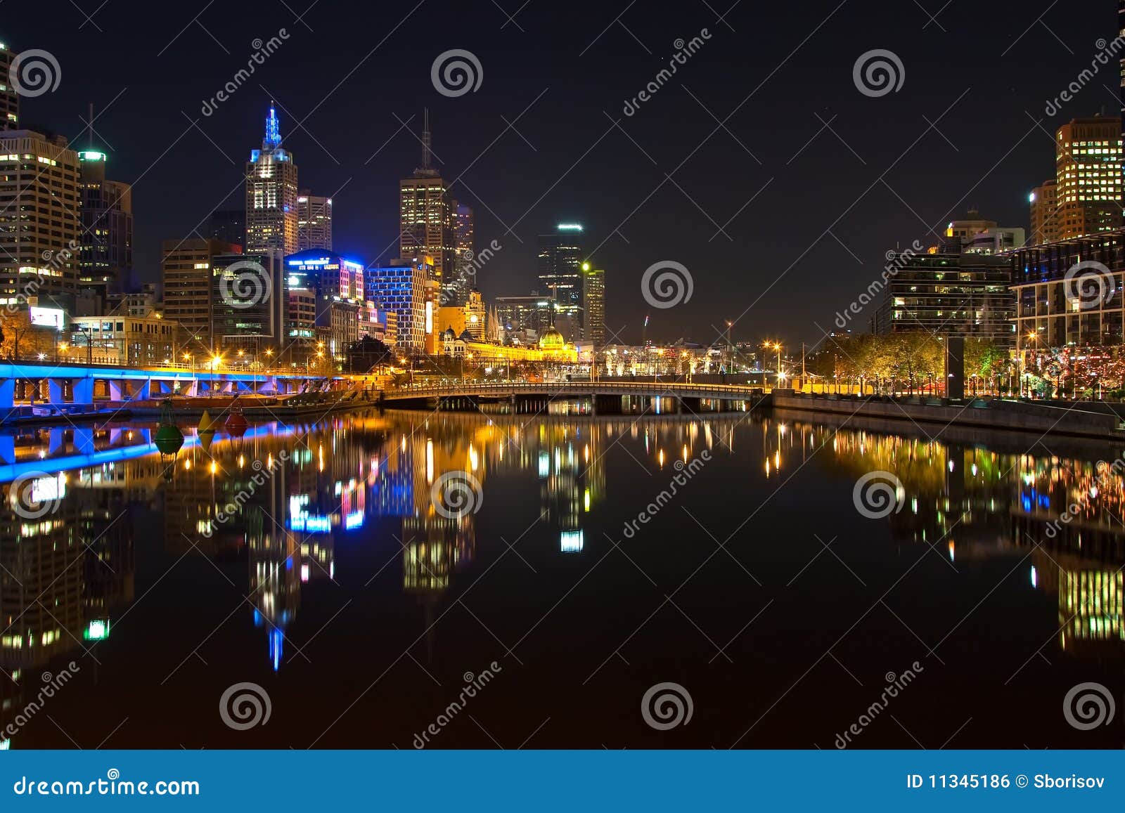 Downtown of Melbourne at Night Stock Photo - Image of downunder ...