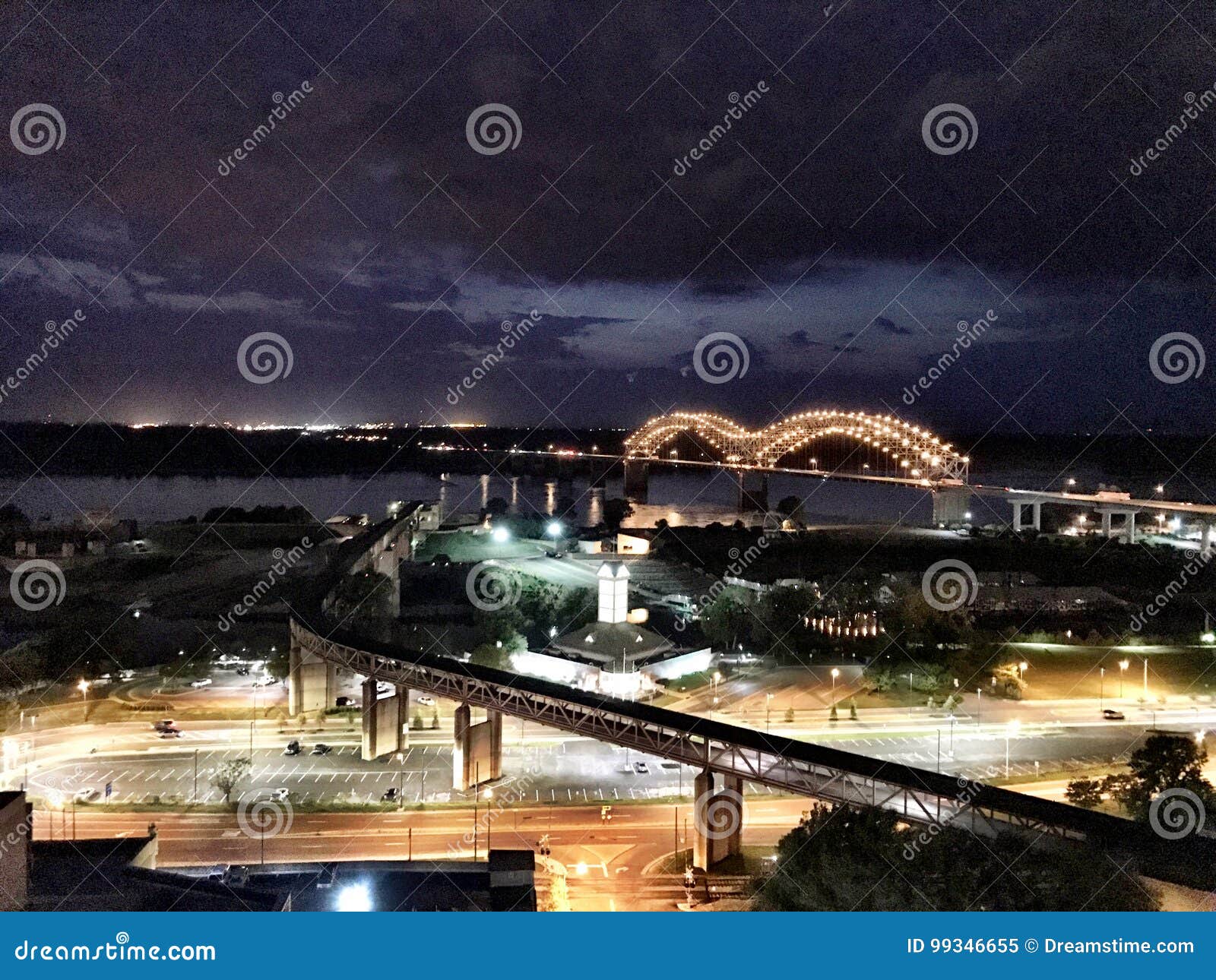 Downtown Memphis, Memphis Bridge at Night Stock Image - Image of bridge ...