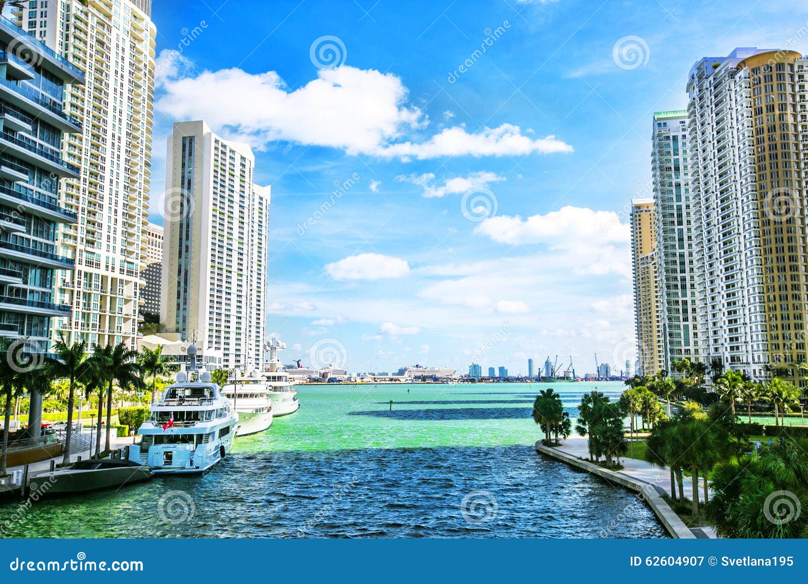 Downtown Miami Along the Miami River Stock Image - Image of miami, blue ...