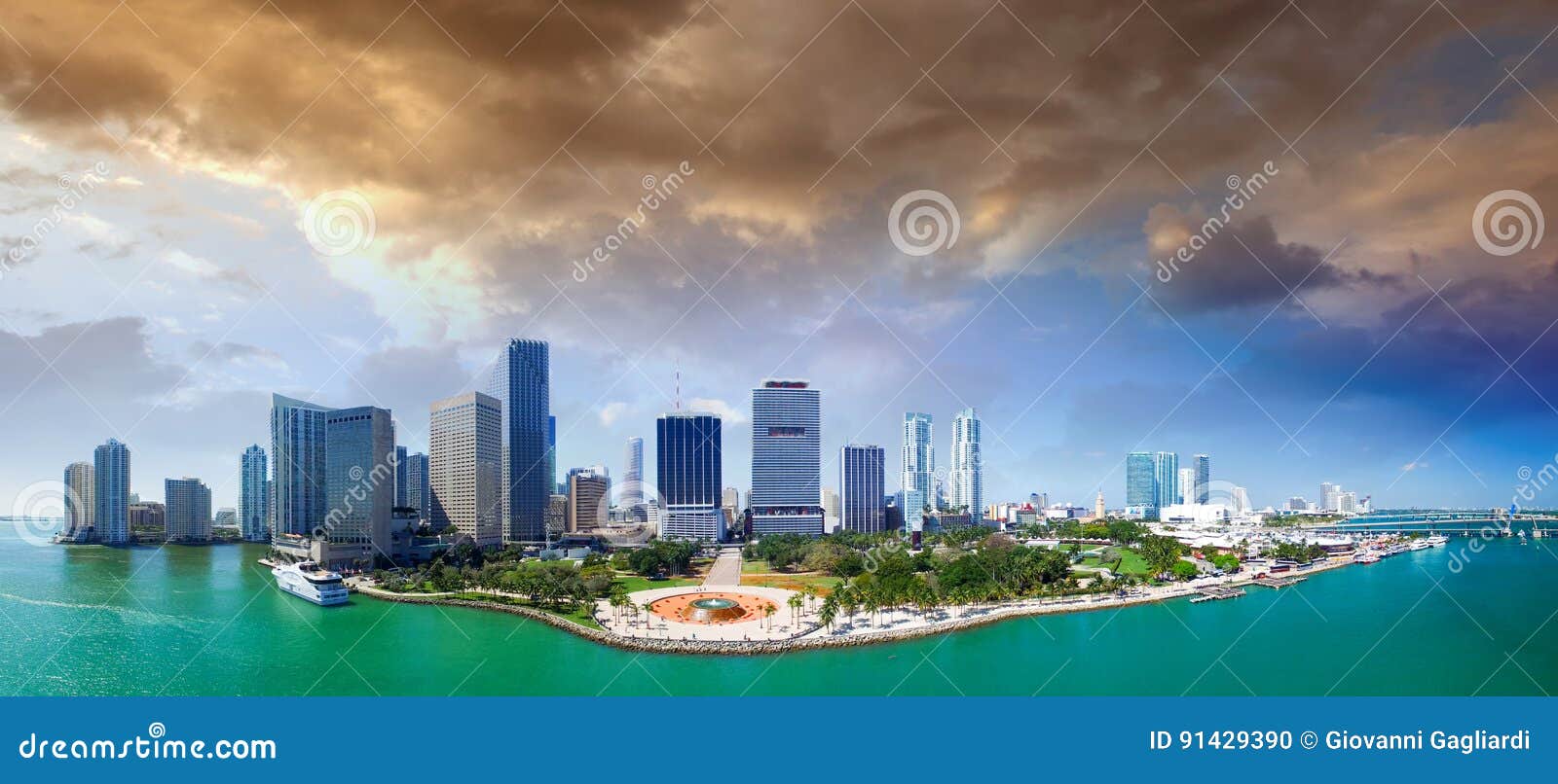 Downtown Miami, Florida. Panoramic Sunset Aerial View Stock Photo ...