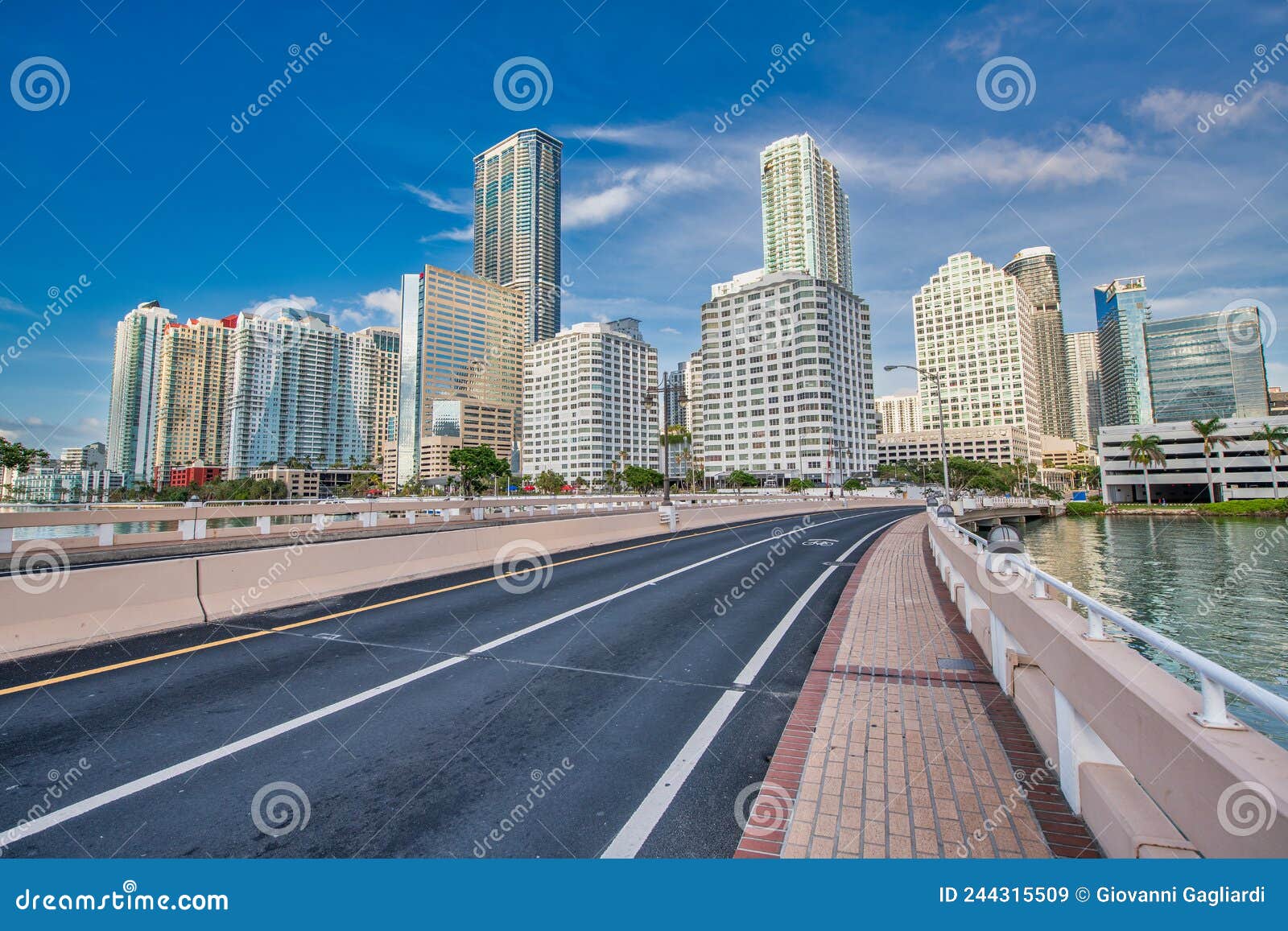Downtown Miami Morning Skyline As Seen from Brickell Key Bridge Stock ...