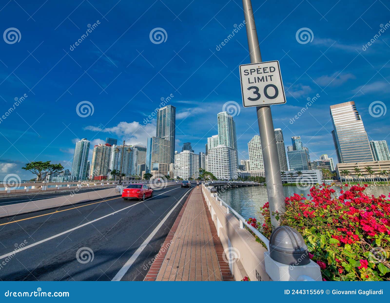 Downtown Miami Morning Skyline As Seen from Brickell Key Bridge Stock ...