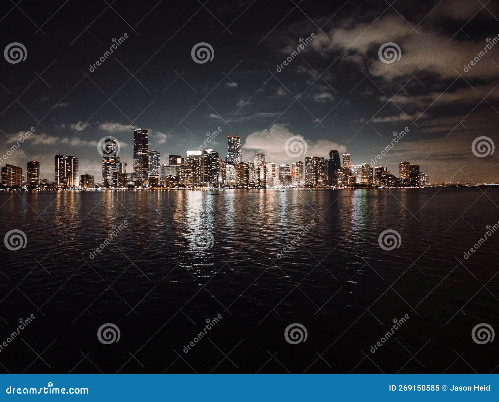 Downtown Miami Skyline at Night by Drone Aerial Stock Image - Image of ...
