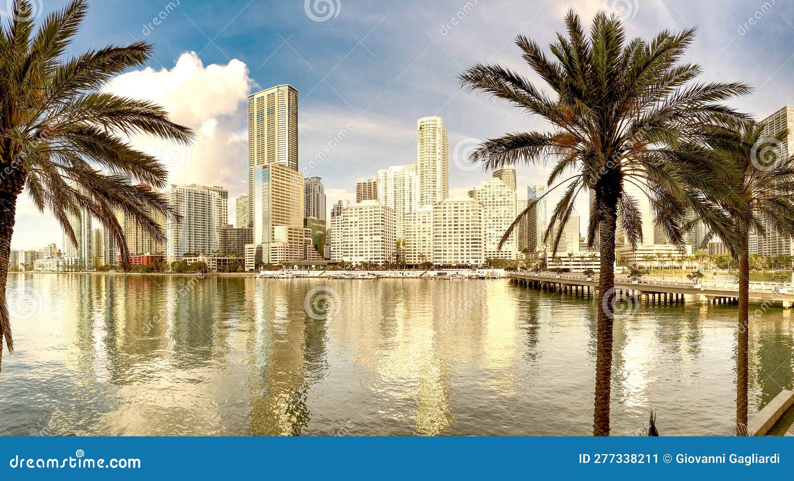 Downtown Miami at Sunrise from Brickell Key, Florida. - Panoramic View ...