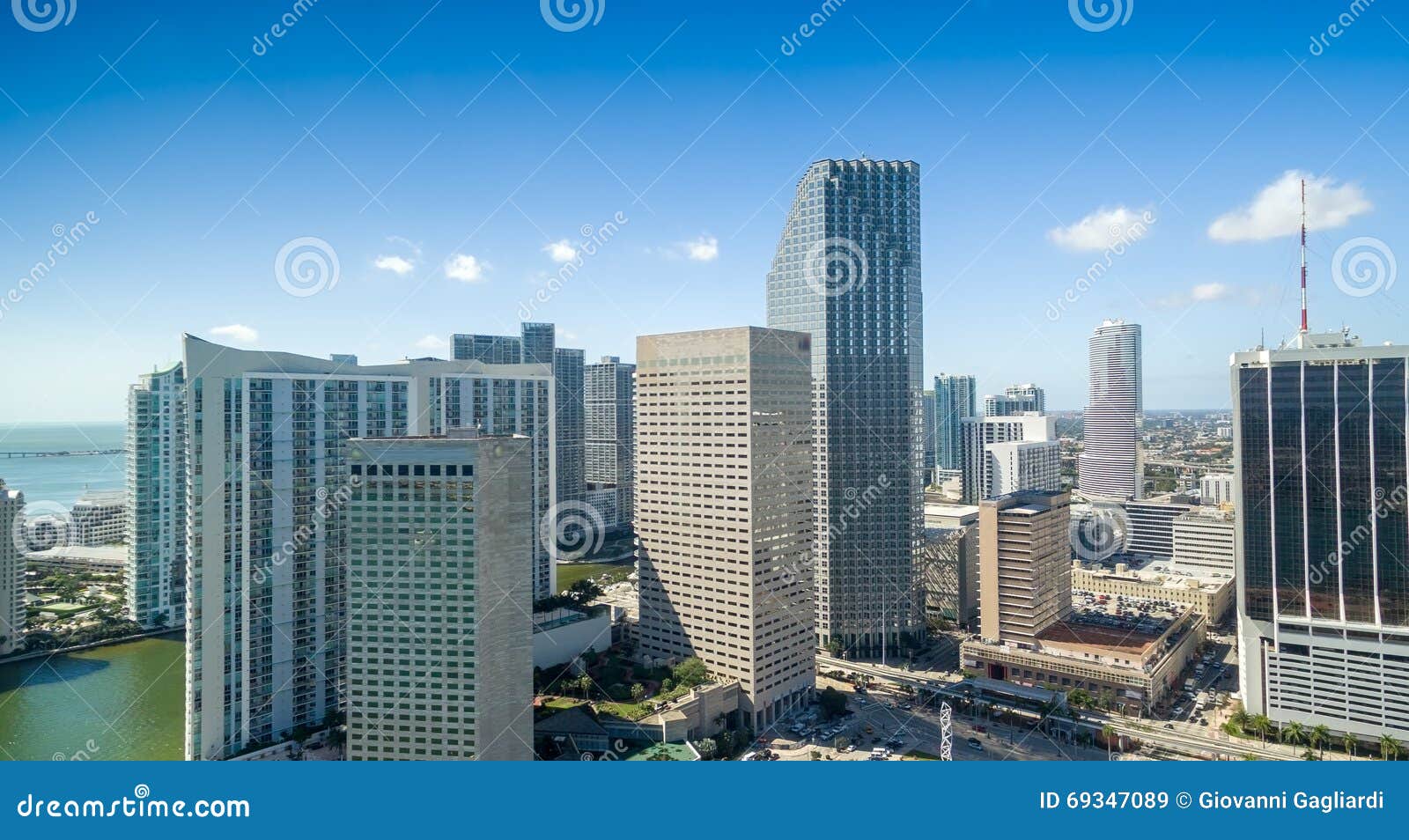 Downtown Miami. Sunset Aerial View from Helicopter Stock Image - Image ...