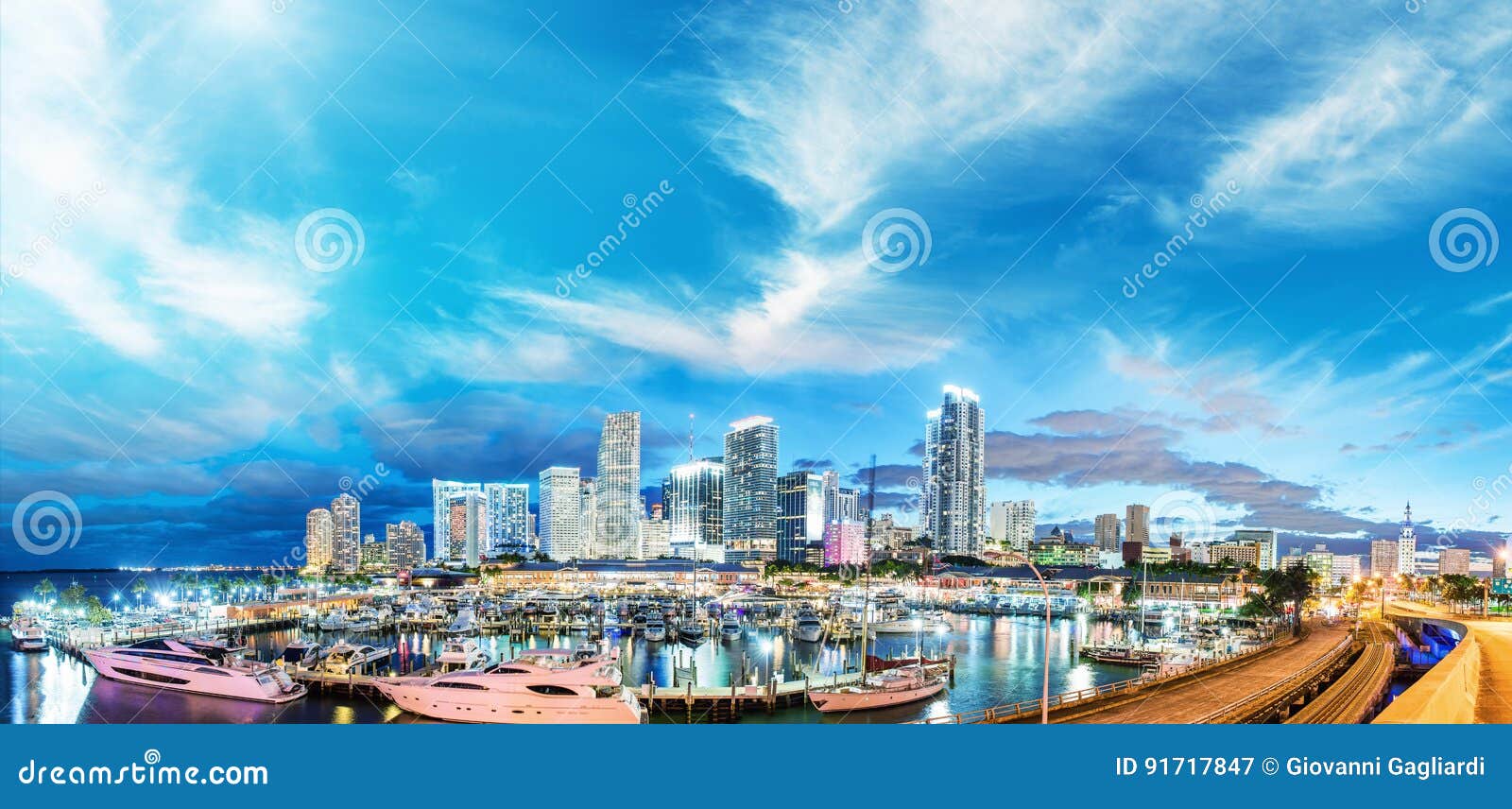 Downtown Miami at Sunset, Panoramic View - Florida, USA Stock Image ...