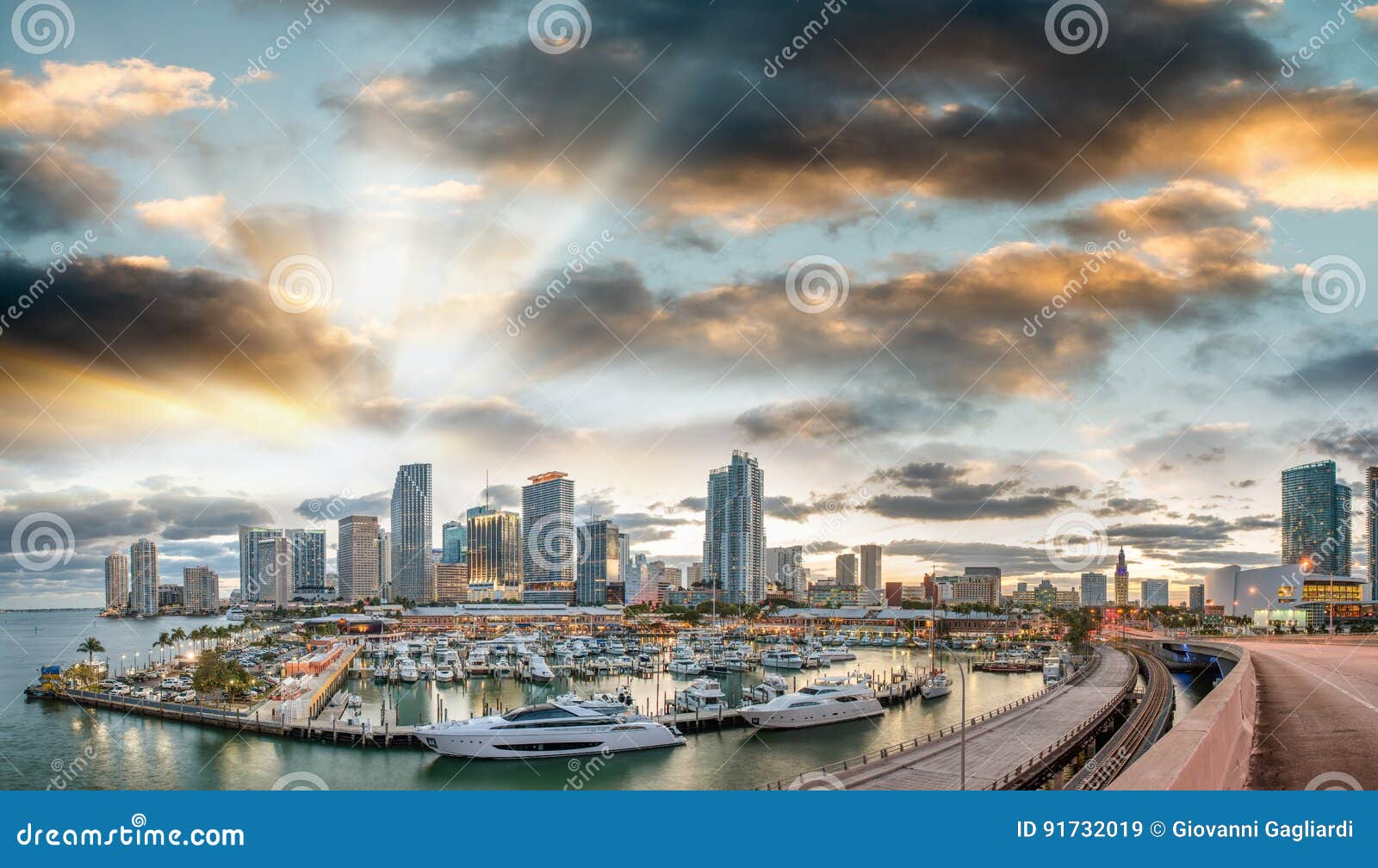 Downtown Miami at Sunset, Panoramic View - Florida, USA Stock Image ...