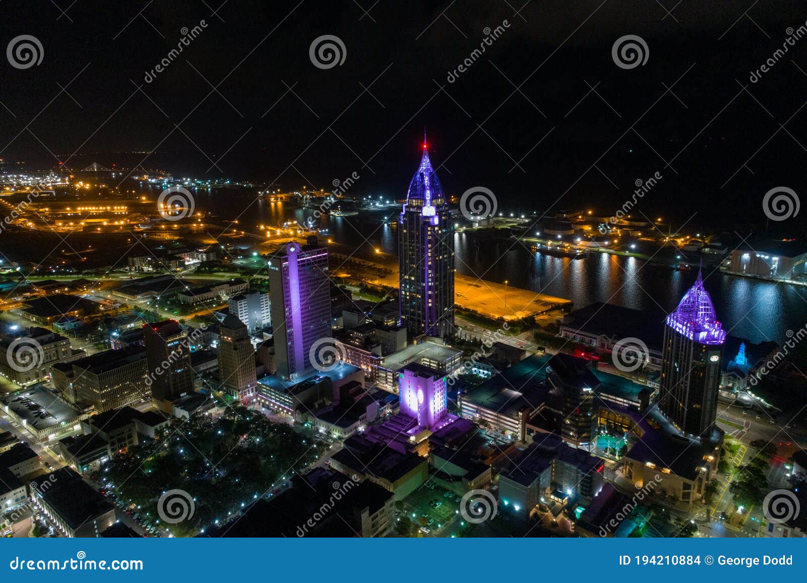 Downtown Mobile, Alabama at Night Editorial Stock Image - Image of ...