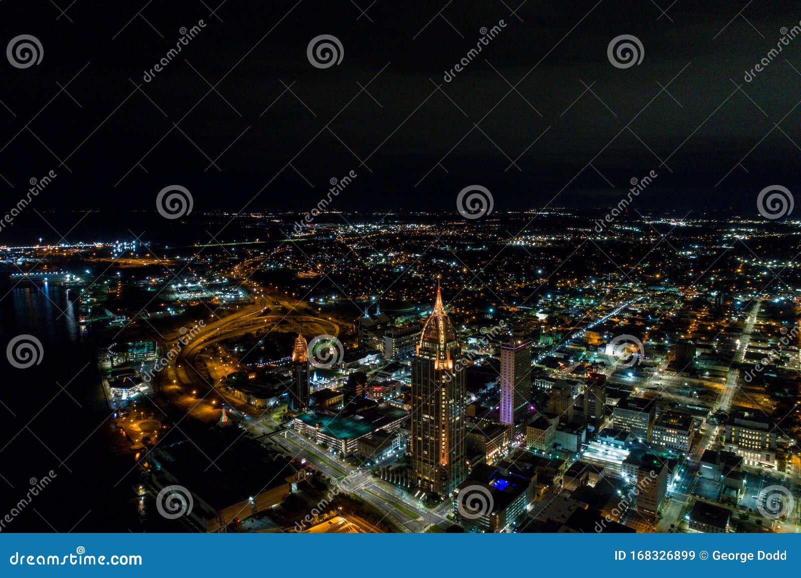 Downtown Mobile, Alabama Riverside at Night Stock Image - Image of ...
