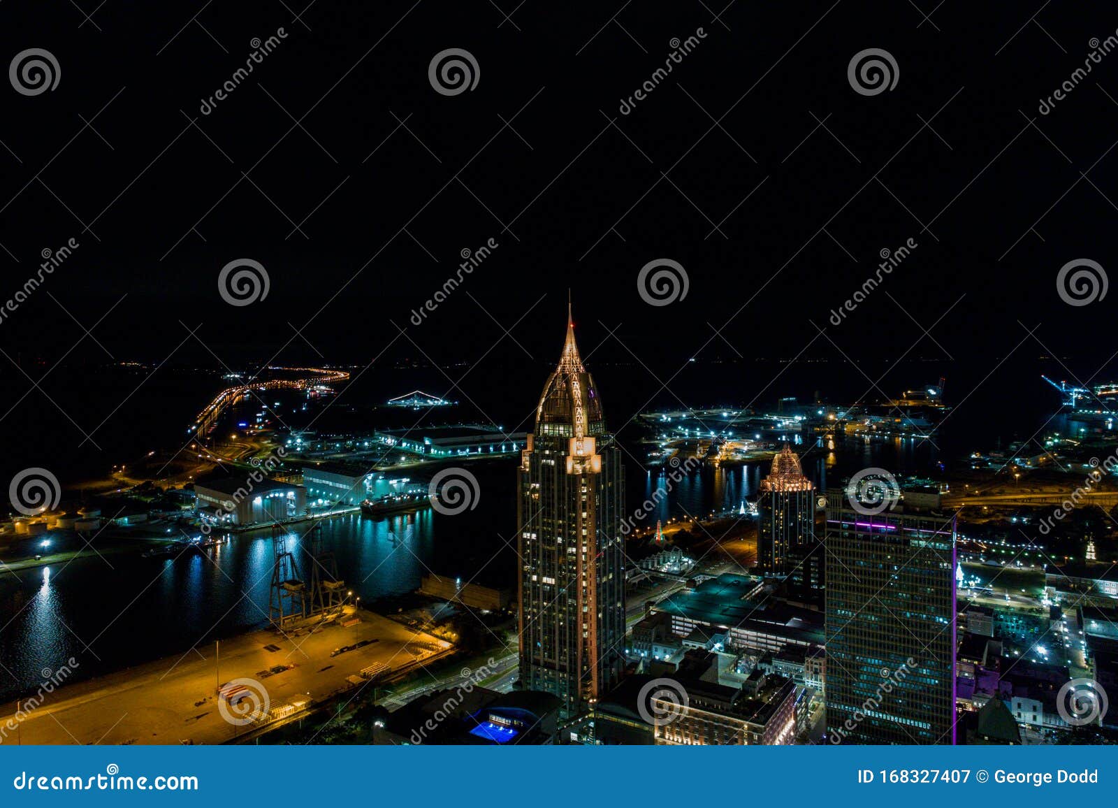 Downtown Mobile, Alabama Riverside at Night Stock Image - Image of ...
