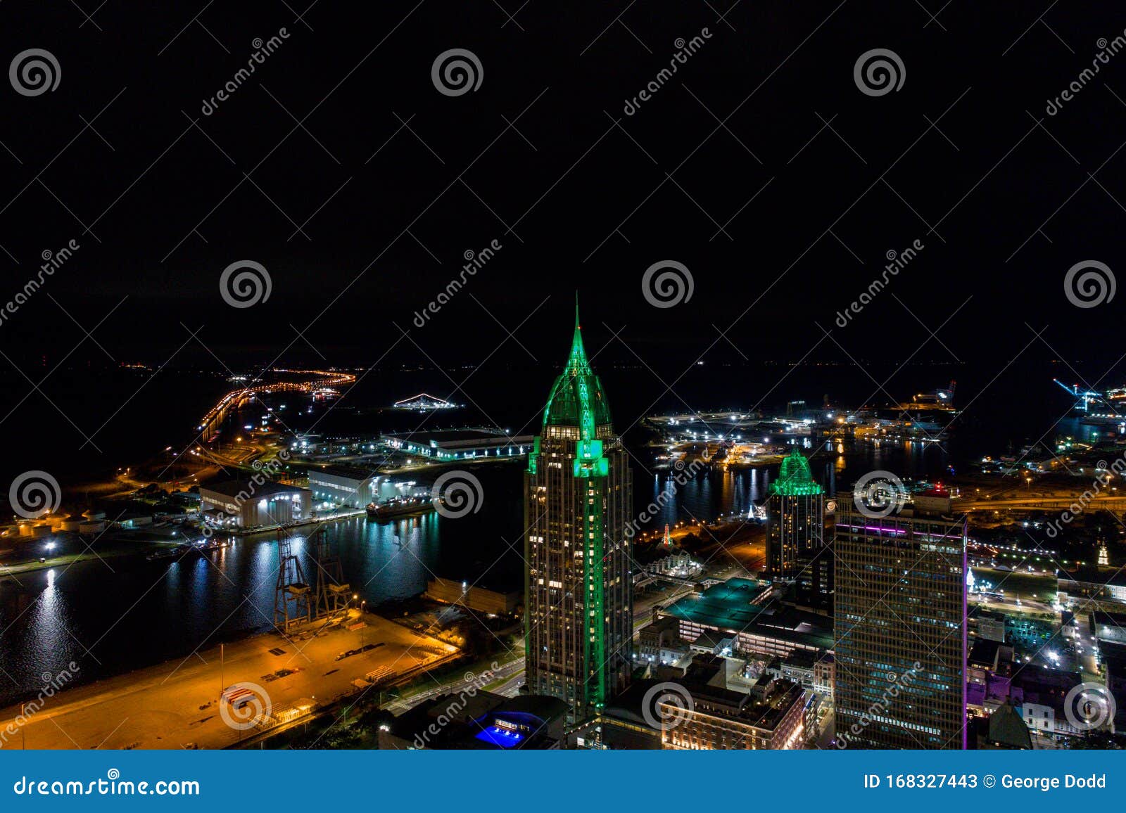 Downtown Mobile, Alabama Riverside at Night Stock Image - Image of city ...
