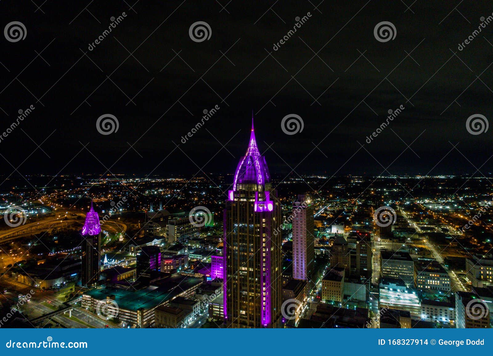 Downtown Mobile, Alabama Riverside at Night Stock Photo - Image of ...