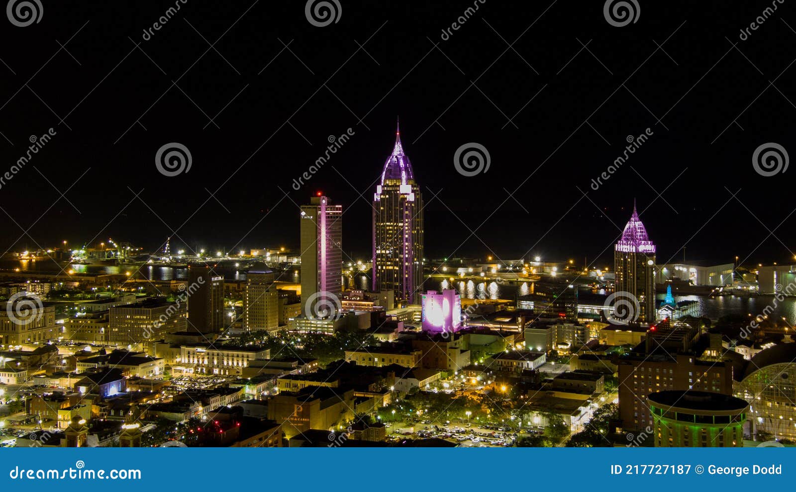 The Downtown Mobile, Alabama Urban Skyline at Night Editorial ...