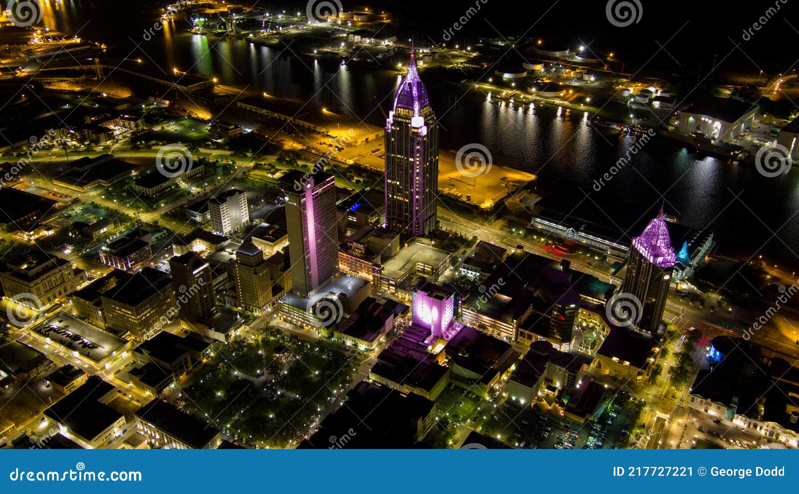 The Downtown Mobile, Alabama Urban Skyline at Night Editorial Photo ...