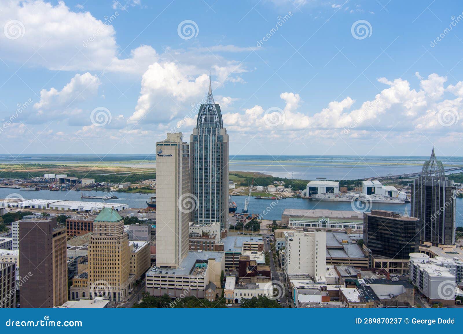 The Downtown Mobile, Alabama Waterfront Skyline Stock Image - Image of ...