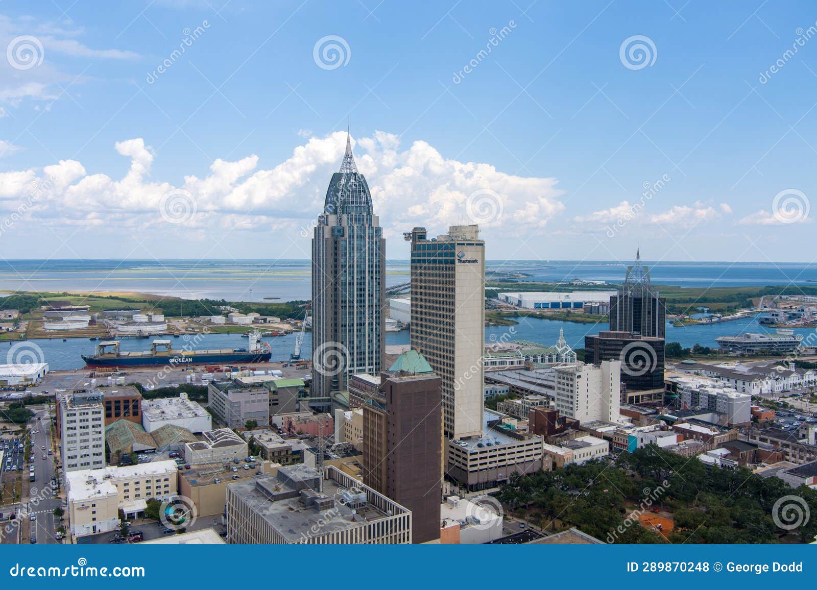 The Downtown Mobile, Alabama Waterfront Skyline Stock Photo - Image of ...