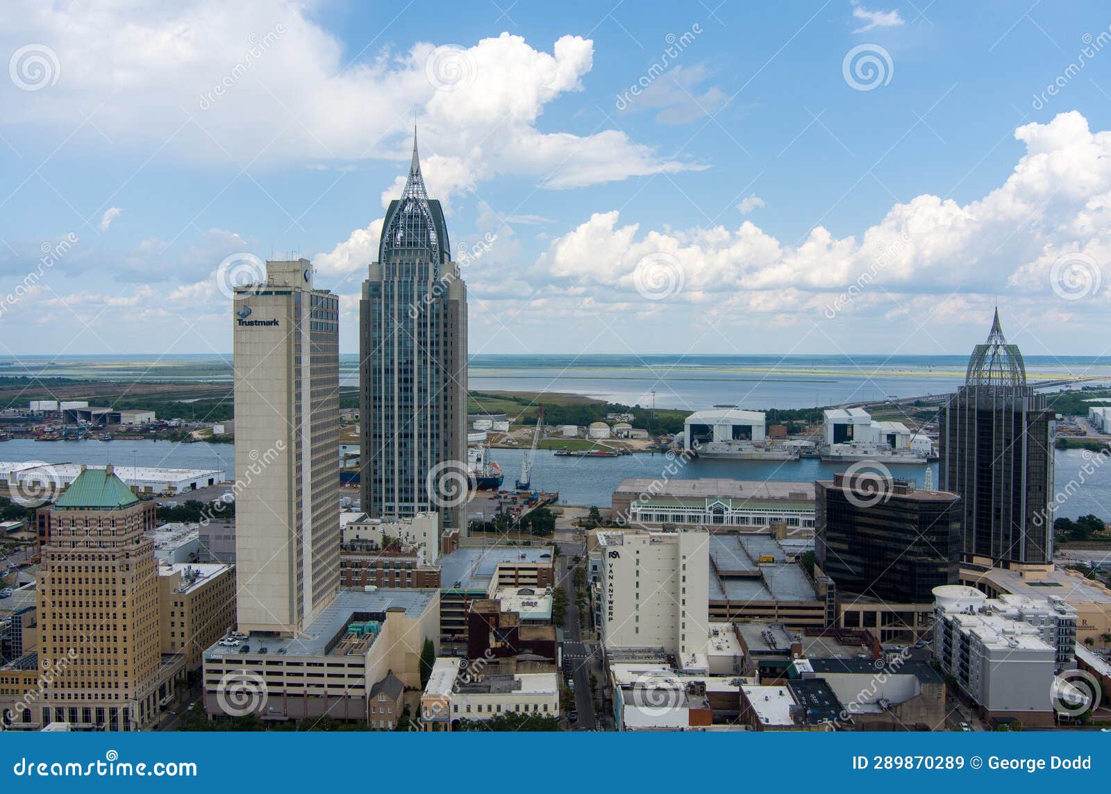 The Downtown Mobile, Alabama Waterfront Skyline Stock Image - Image of ...