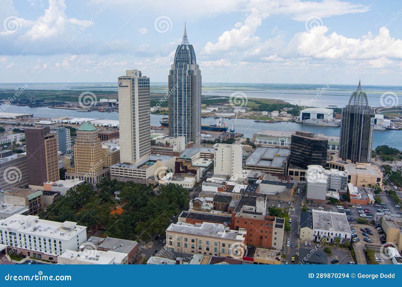 The Downtown Mobile, Alabama Waterfront Skyline Stock Photo - Image of ...