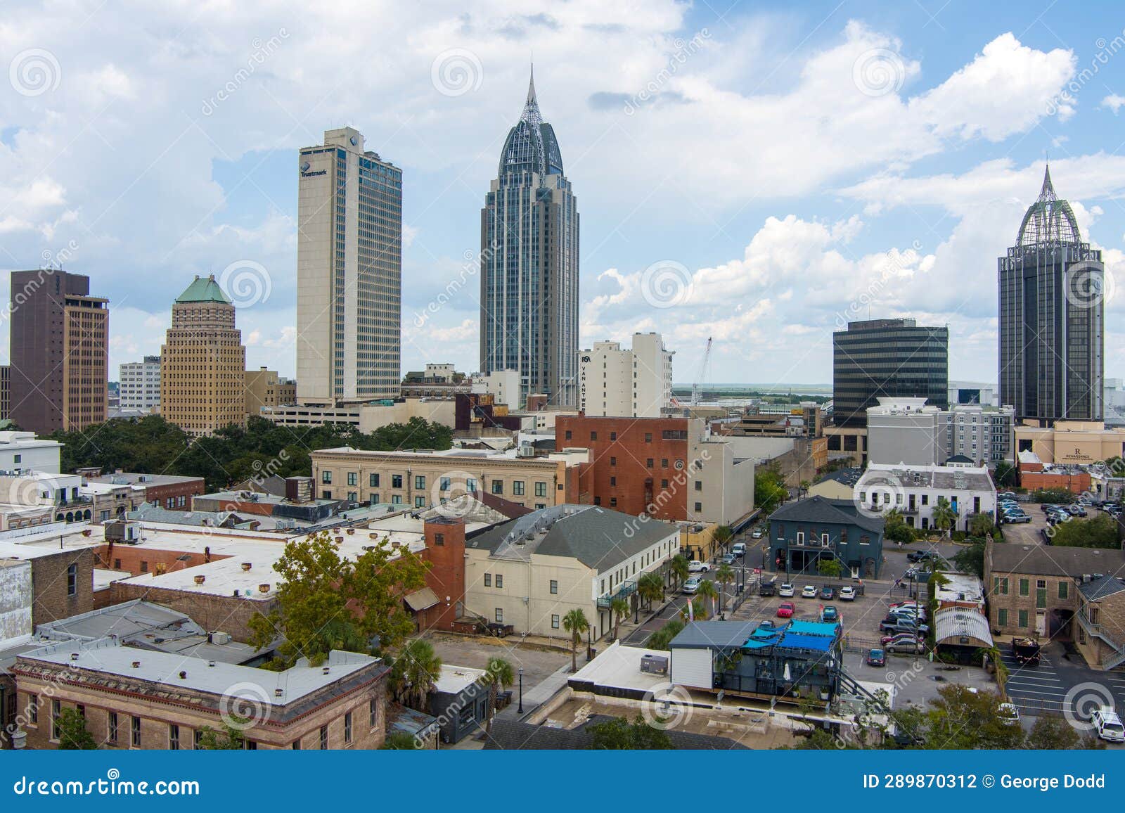 The Downtown Mobile, Alabama Waterfront Skyline Stock Photo - Image of ...