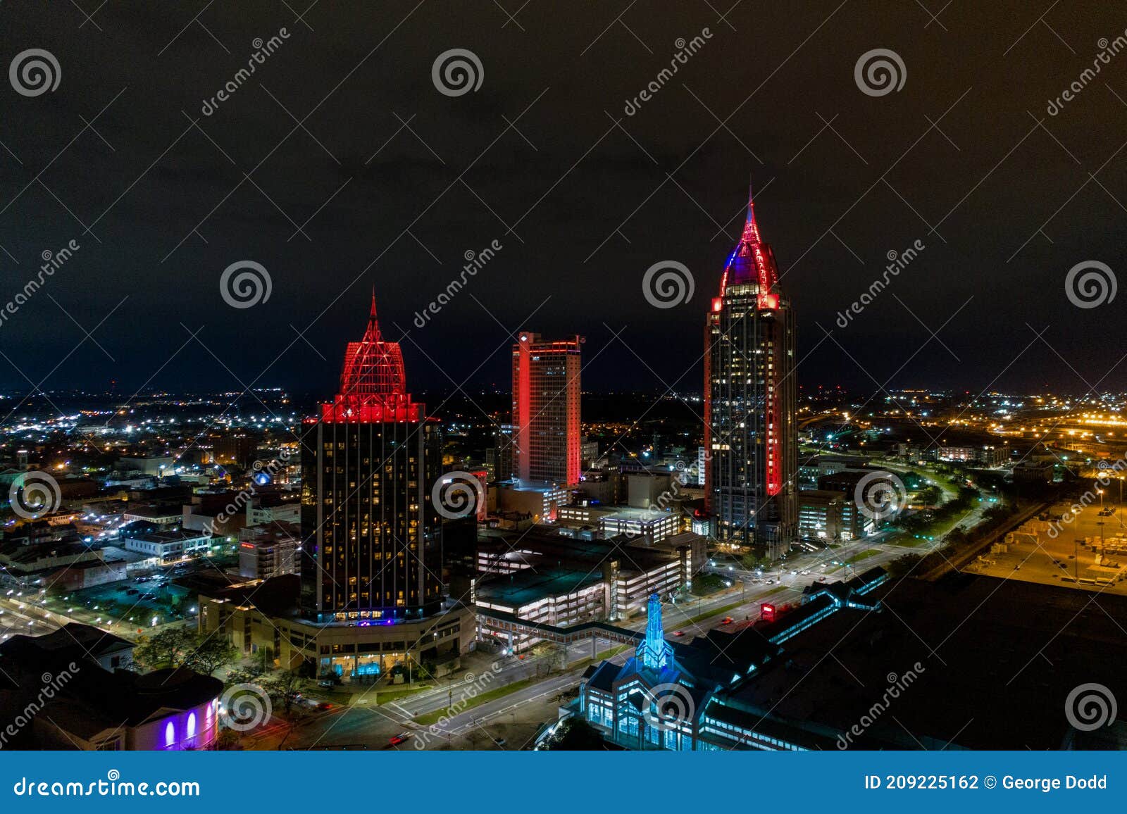 The Downtown Mobile, Alabama Waterfront Skyline at Night Editorial ...