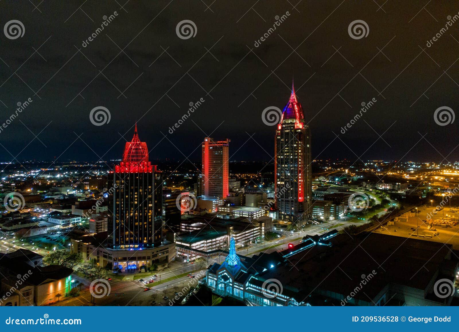 The Downtown Mobile, Alabama Waterfront Skyline at Night Editorial ...
