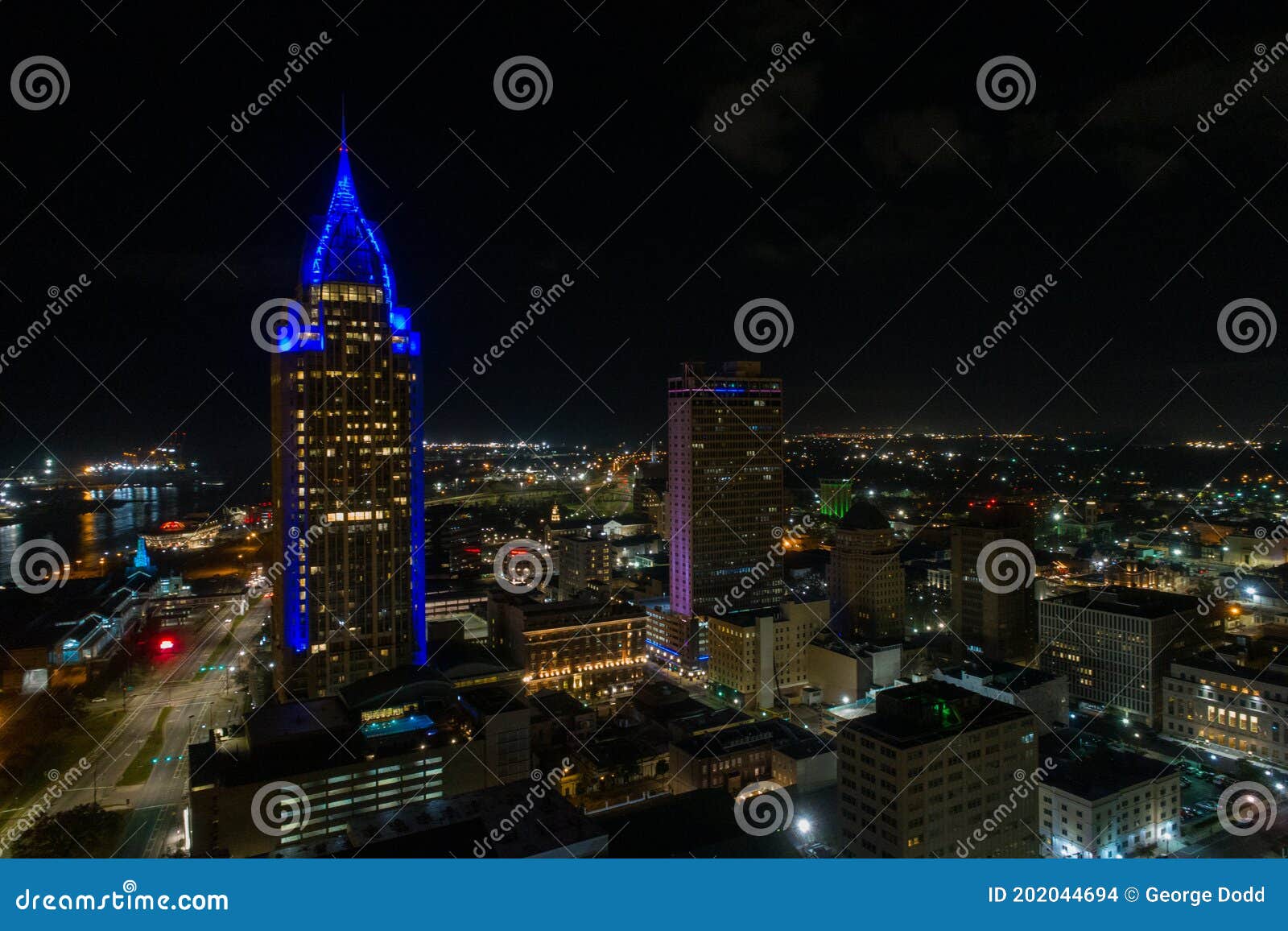 The Downtown Mobile, Alabama Waterfront Skyline at Night in November of ...