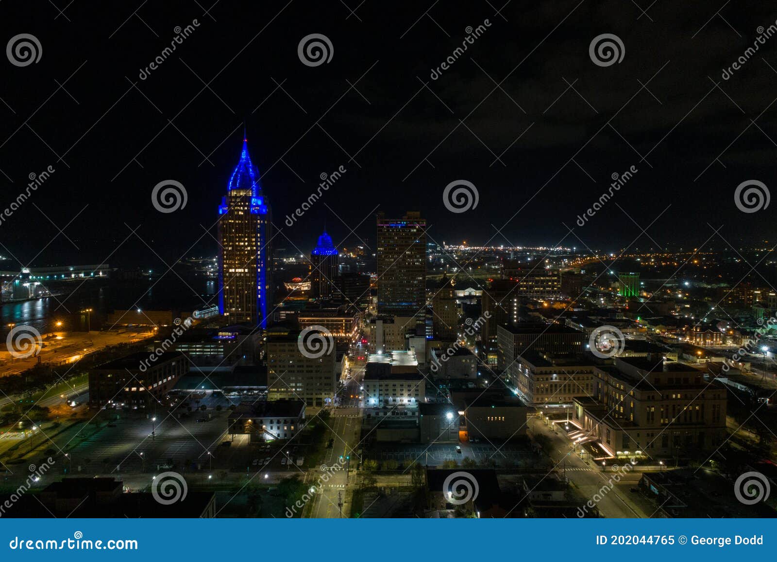 The Downtown Mobile, Alabama Waterfront Skyline at Night in November of ...