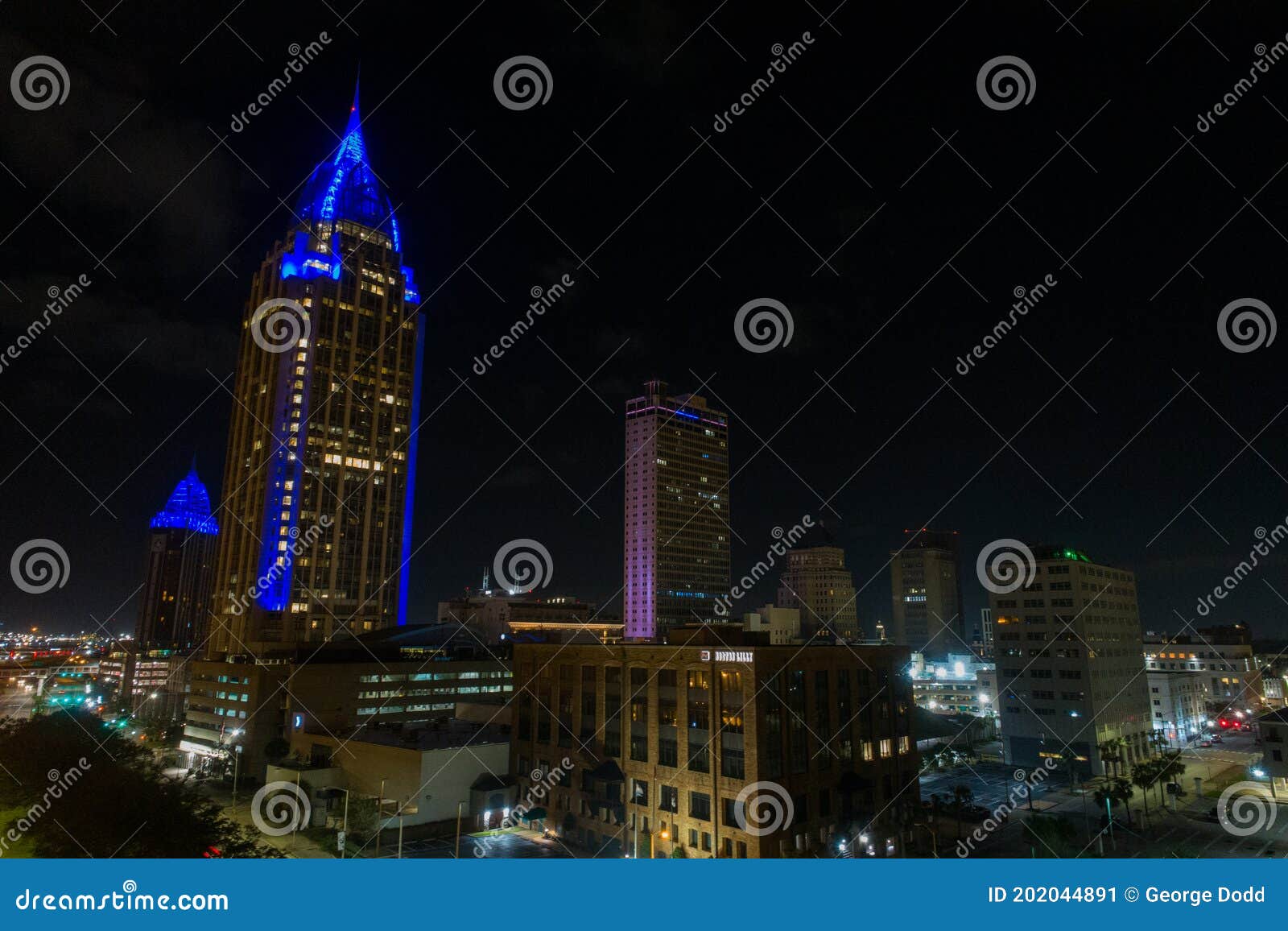 The Downtown Mobile, Alabama Waterfront Skyline at Night in November of ...