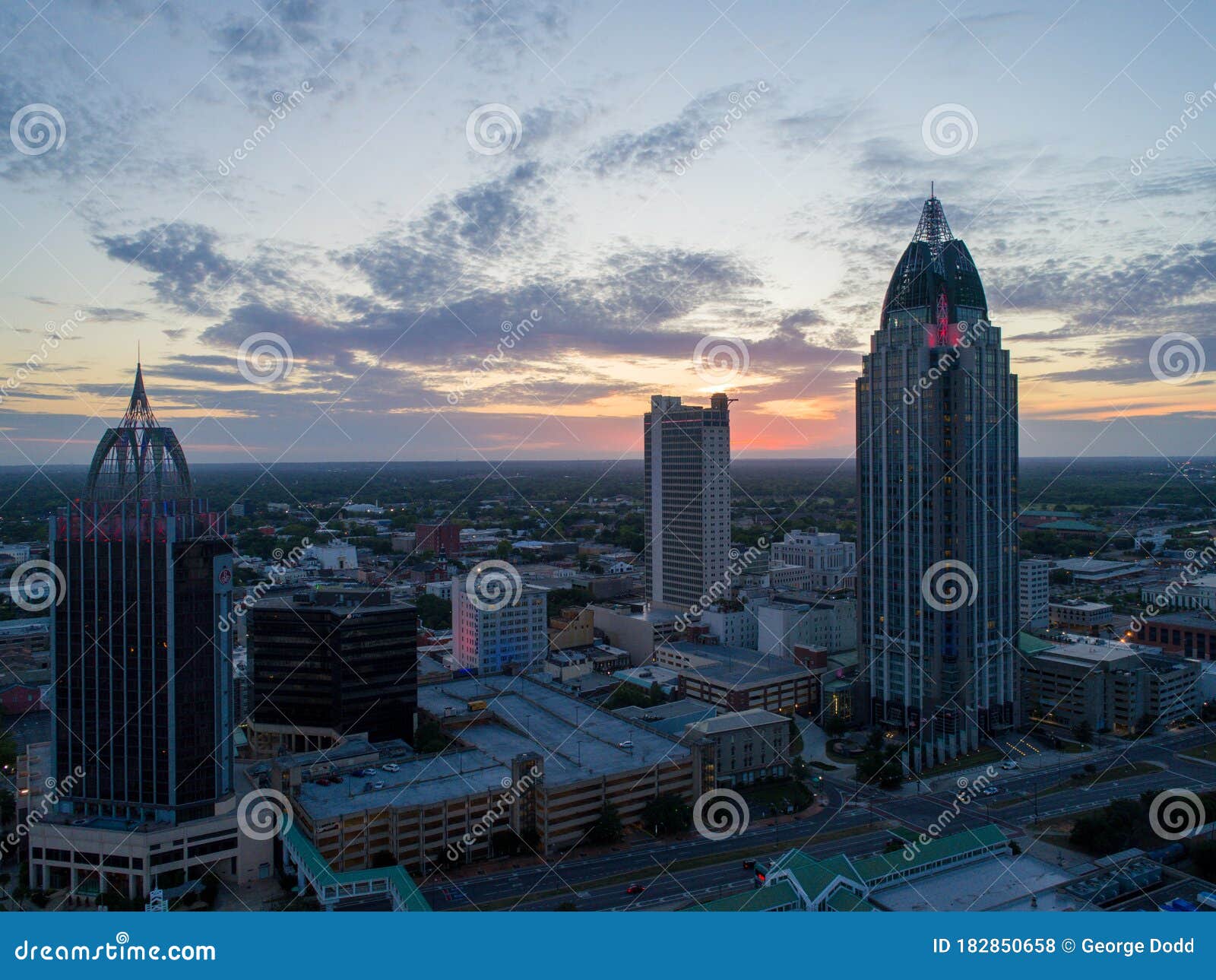 The Downtown Mobile, Alabama Waterfront Skyline at Sunset Editorial ...