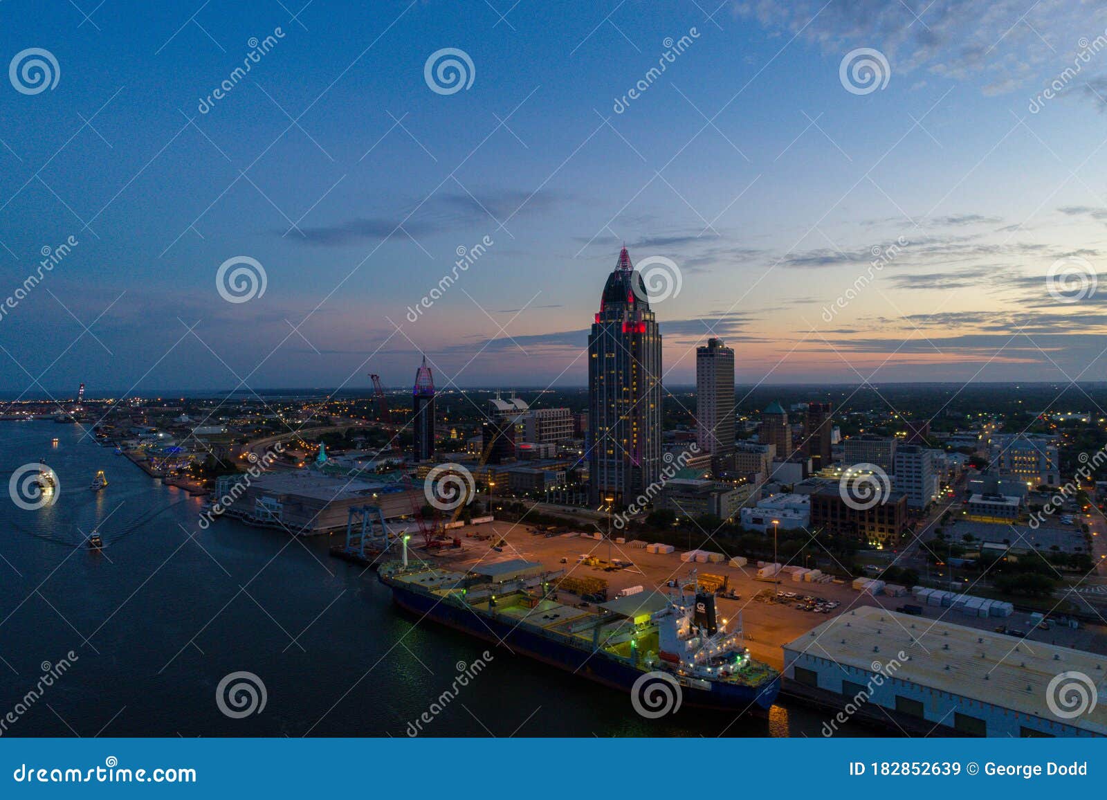 The Downtown Mobile, Alabama Waterfront Skyline at Sunset Stock Image ...