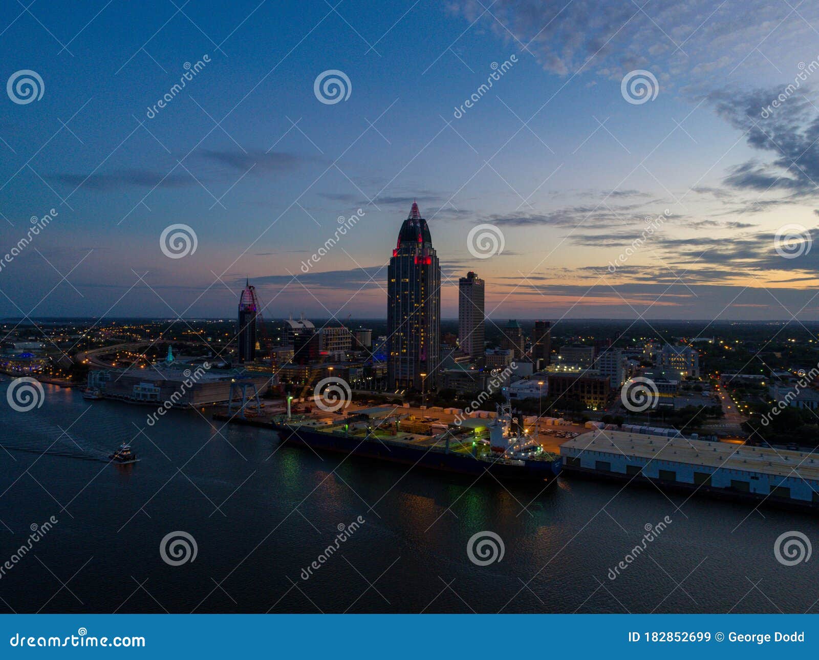 The Downtown Mobile, Alabama Waterfront Skyline at Sunset Stock Image ...
