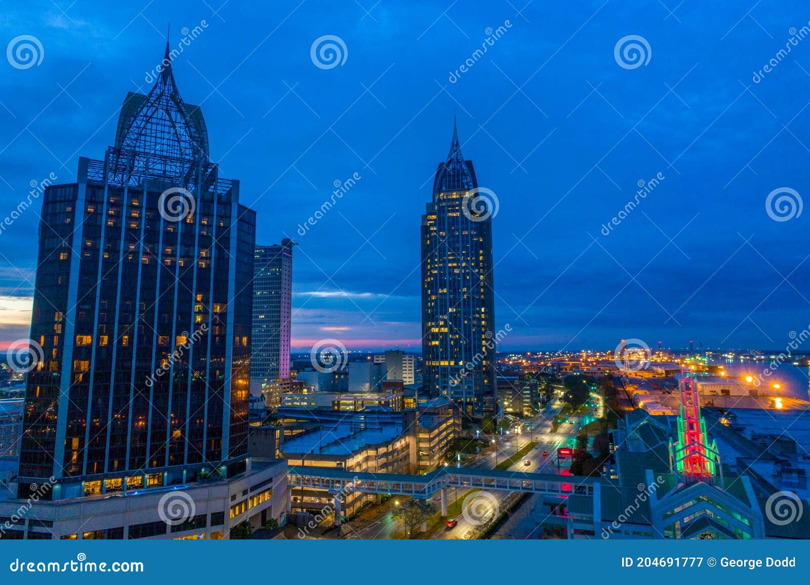 Downtown Mobile, Alabama Waterfront Skyline at Sunset Stock Image ...