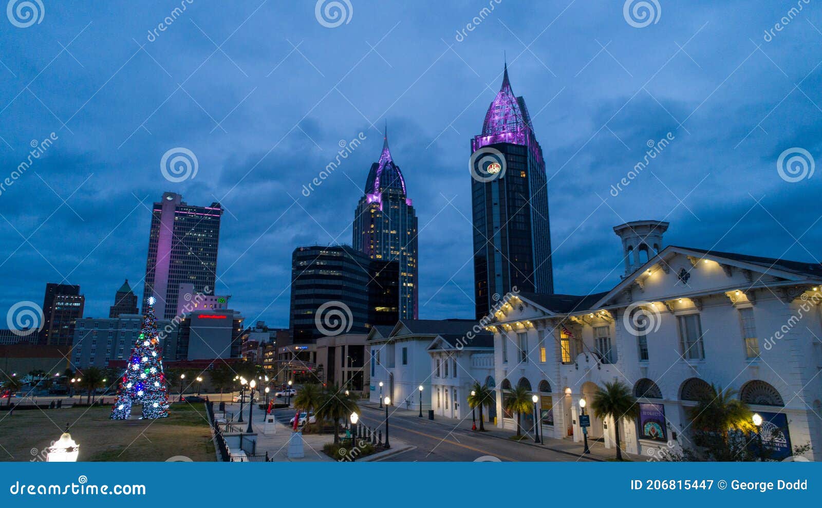 The Downtown Mobile, Alabama Waterfront Skyline at Twilight in January ...