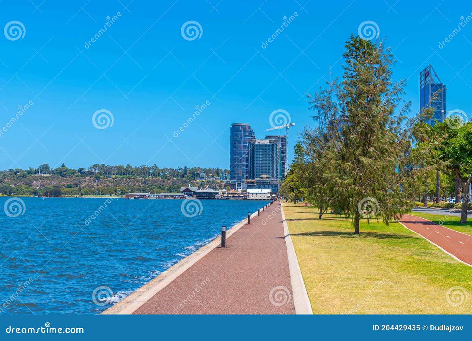 Downtown Perth Viewed from Riverside Promenade of Swan River, Australia ...