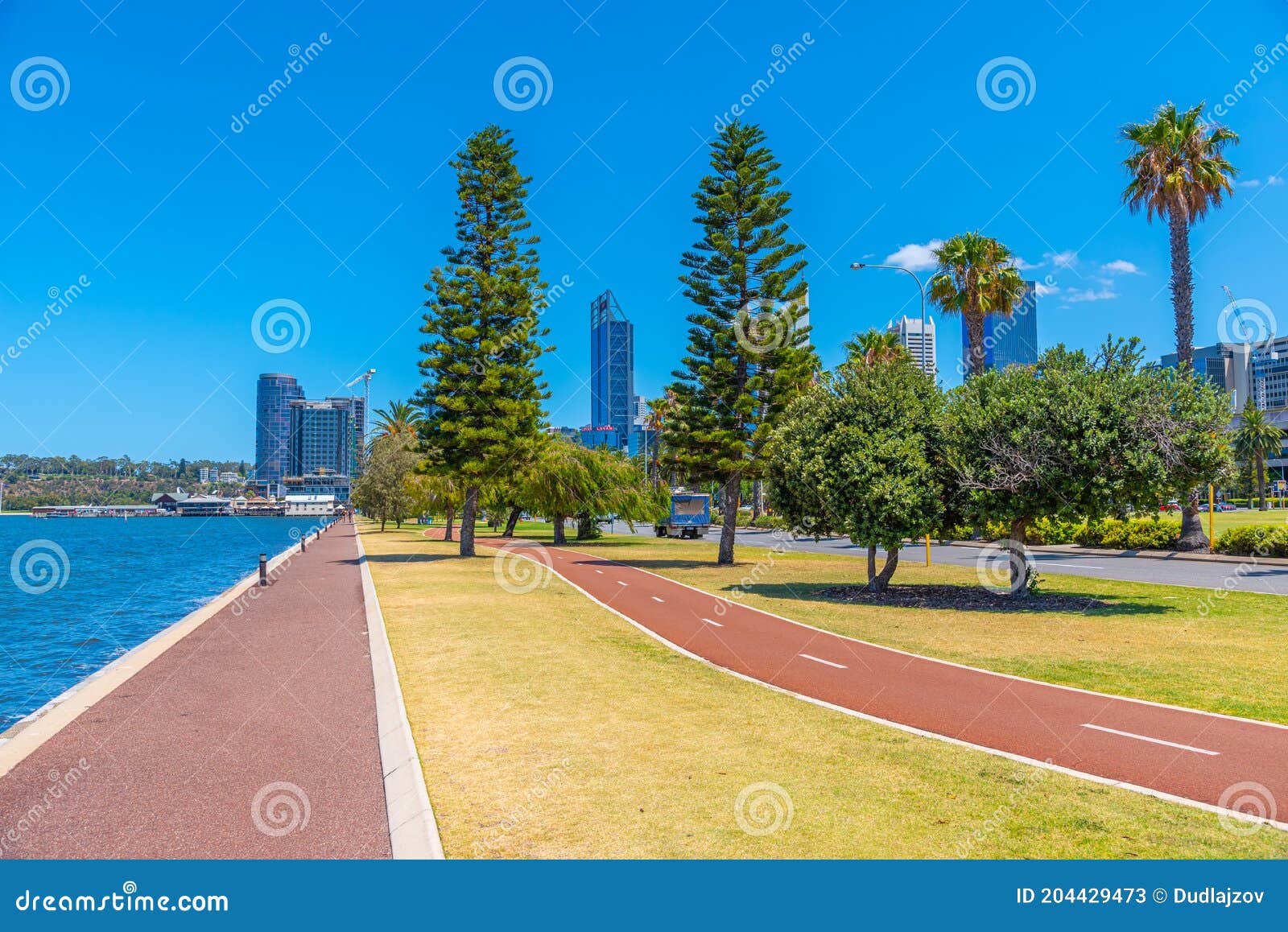 Downtown Perth Viewed from Riverside Promenade of Swan River, Australia ...