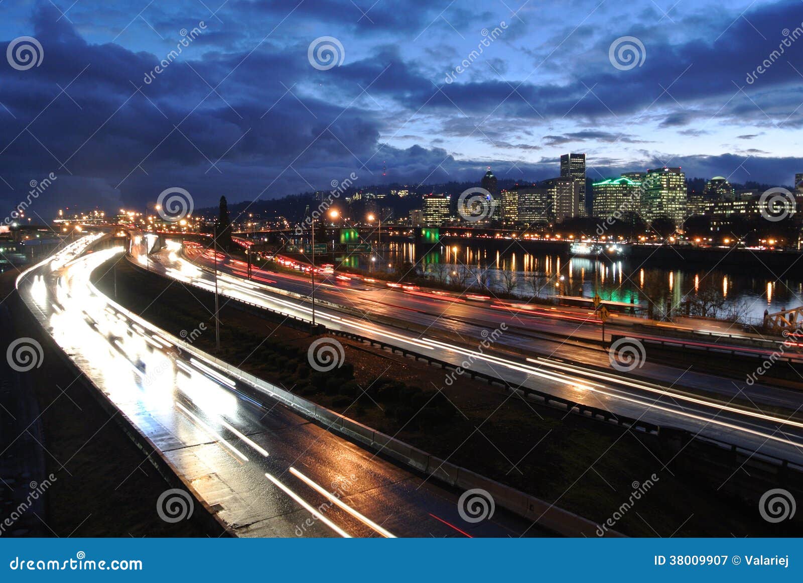 Downtown Portland at Night stock image. Image of cloudy - 38009907