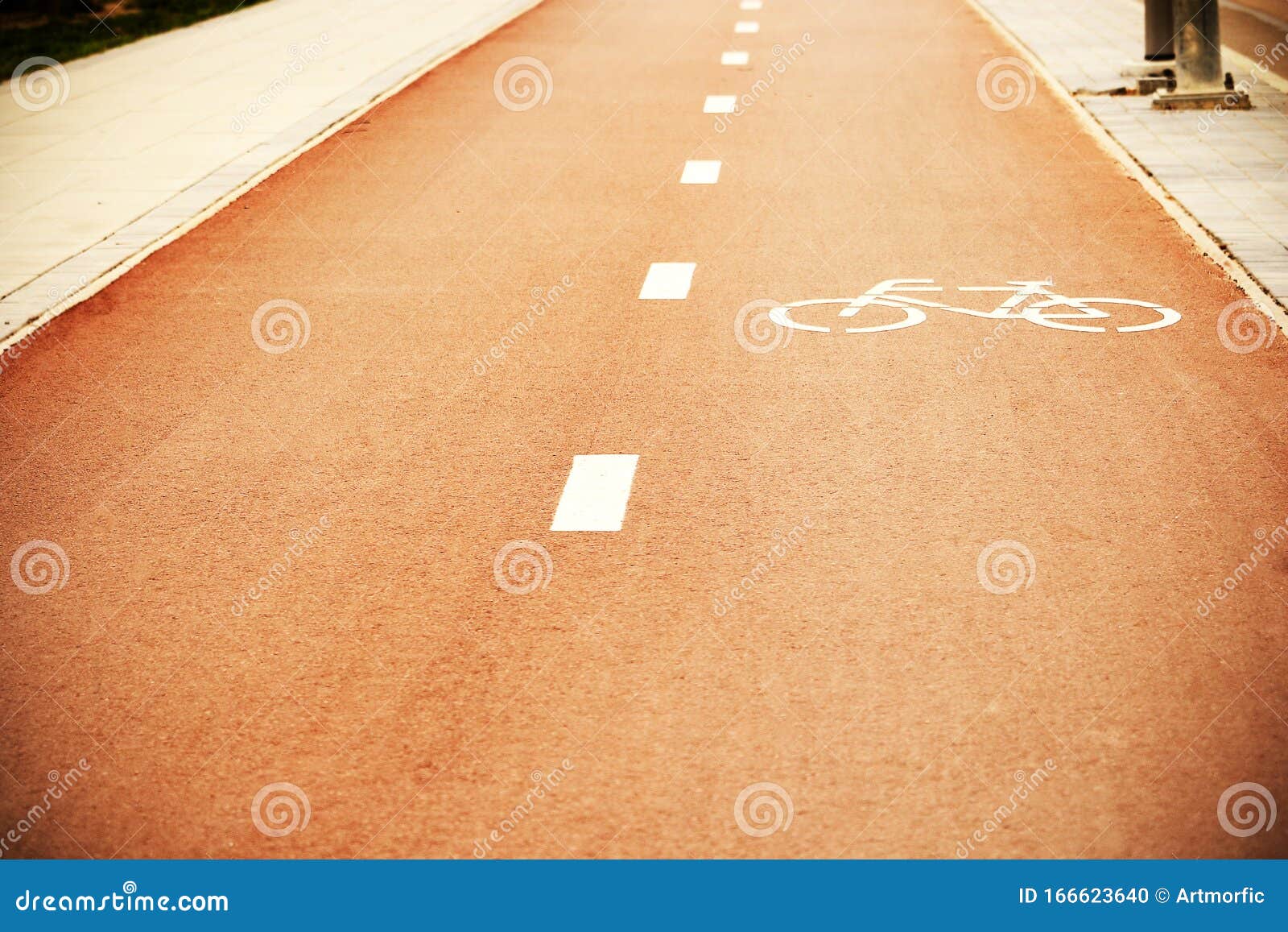 Downtown Red Bicycle Track with Painted Marks Stock Photo - Image of ...