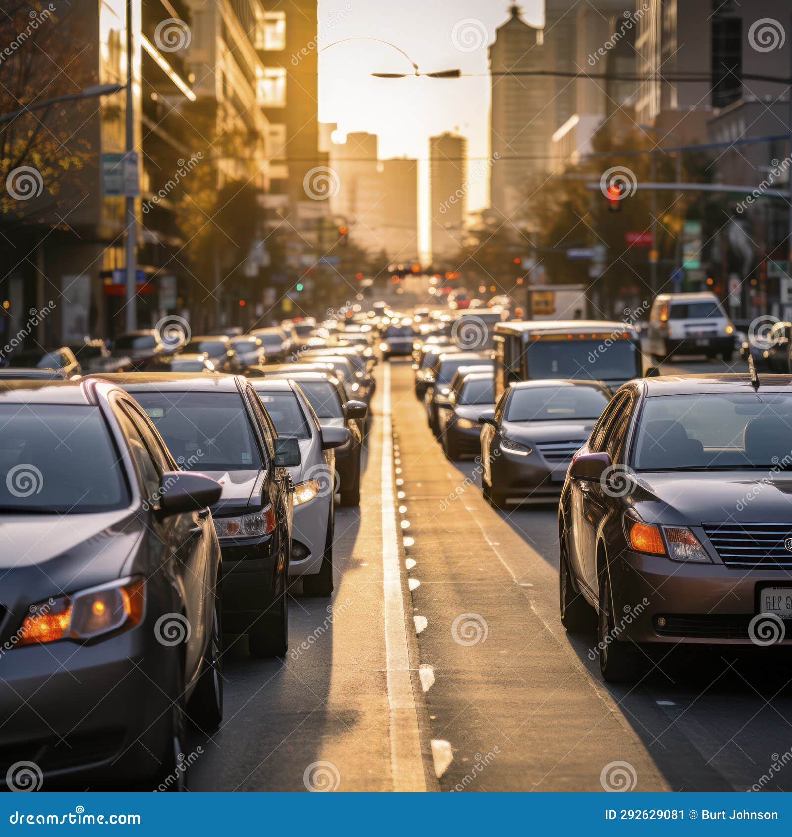 Downtown Road with Congested Traffic Stock Illustration - Illustration ...