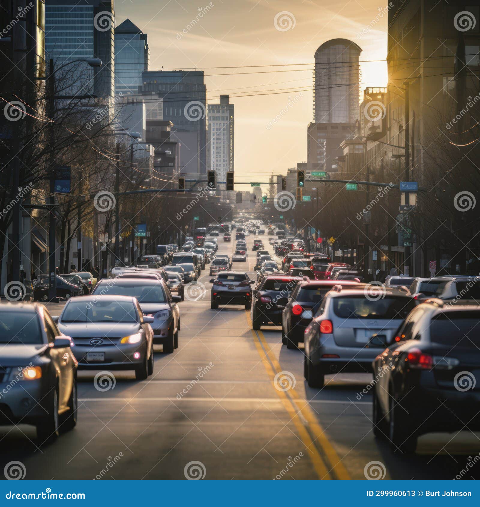 Downtown Road with Congested Traffic Stock Image - Image of freeway ...