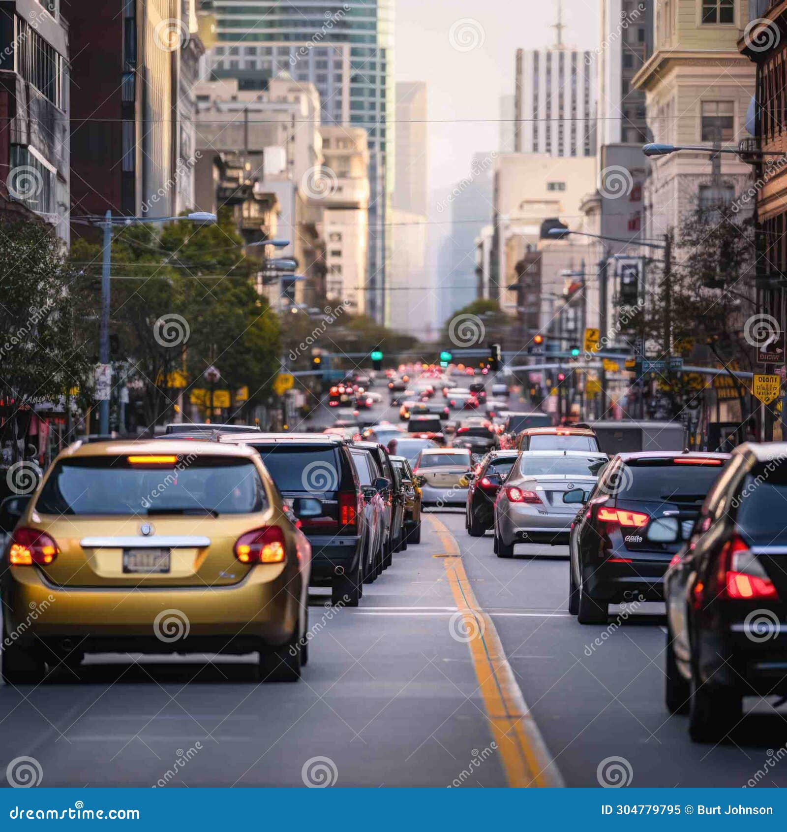 Downtown Road with Congested Traffic Stock Image - Image of people ...