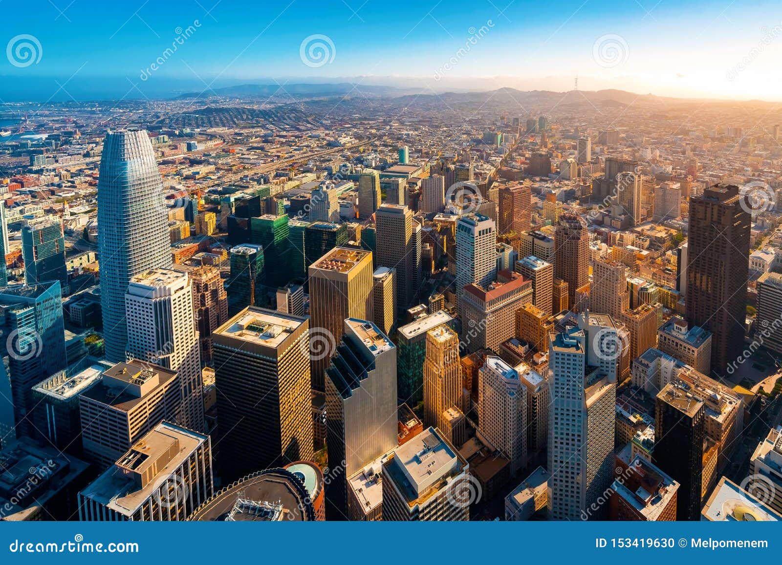 Downtown San Francisco Aerial View Stock Photo - Image of dusk, modern ...