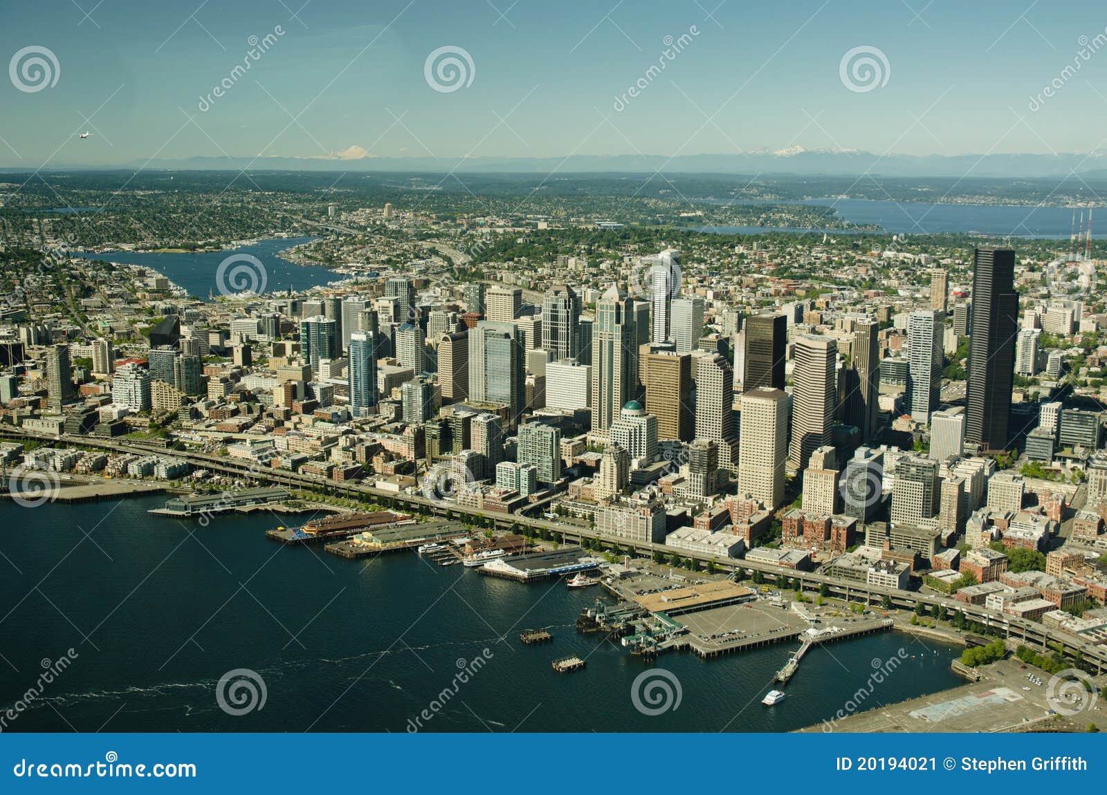Downtown Seattle and I-5 Aerial Stock Image - Image of state, city ...