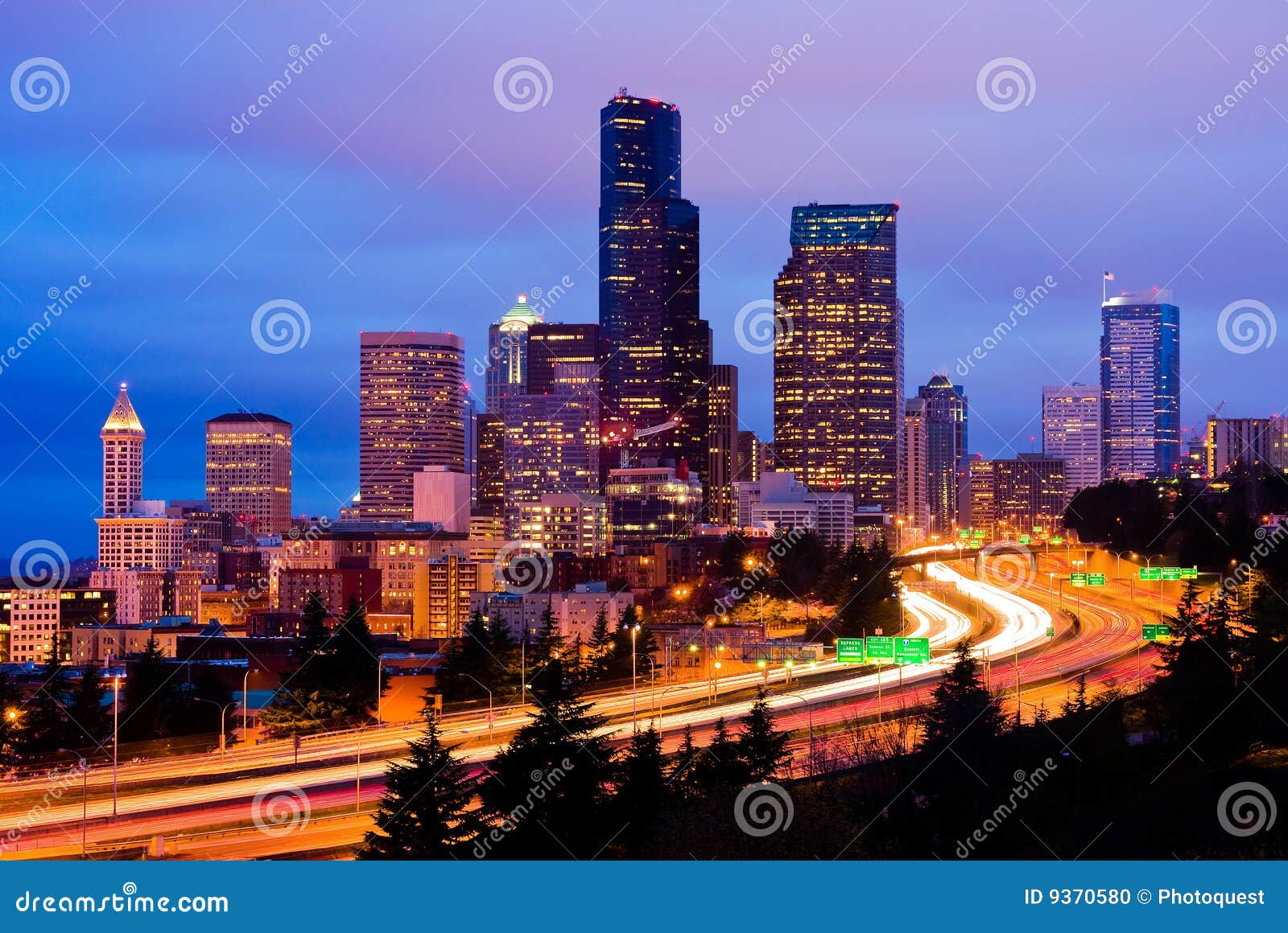 Downtown Seattle at night stock photo. Image of seattle - 9370580