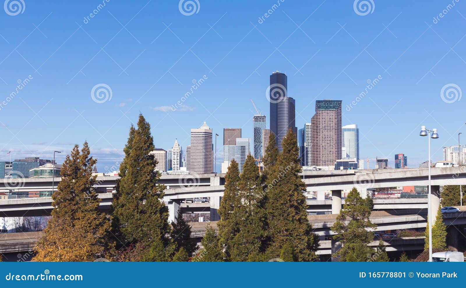 Downtown Seattle Skyline View from Highway Stock Image - Image of lanes ...