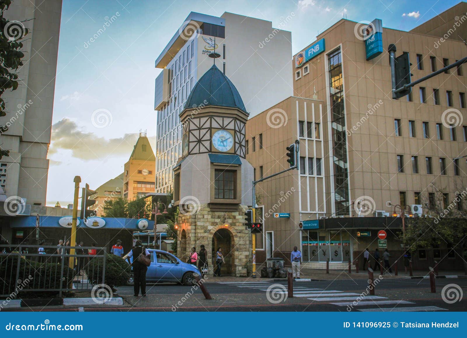 Windhoek Downtown City Center View With Shopping Mall, Office Buildings ...